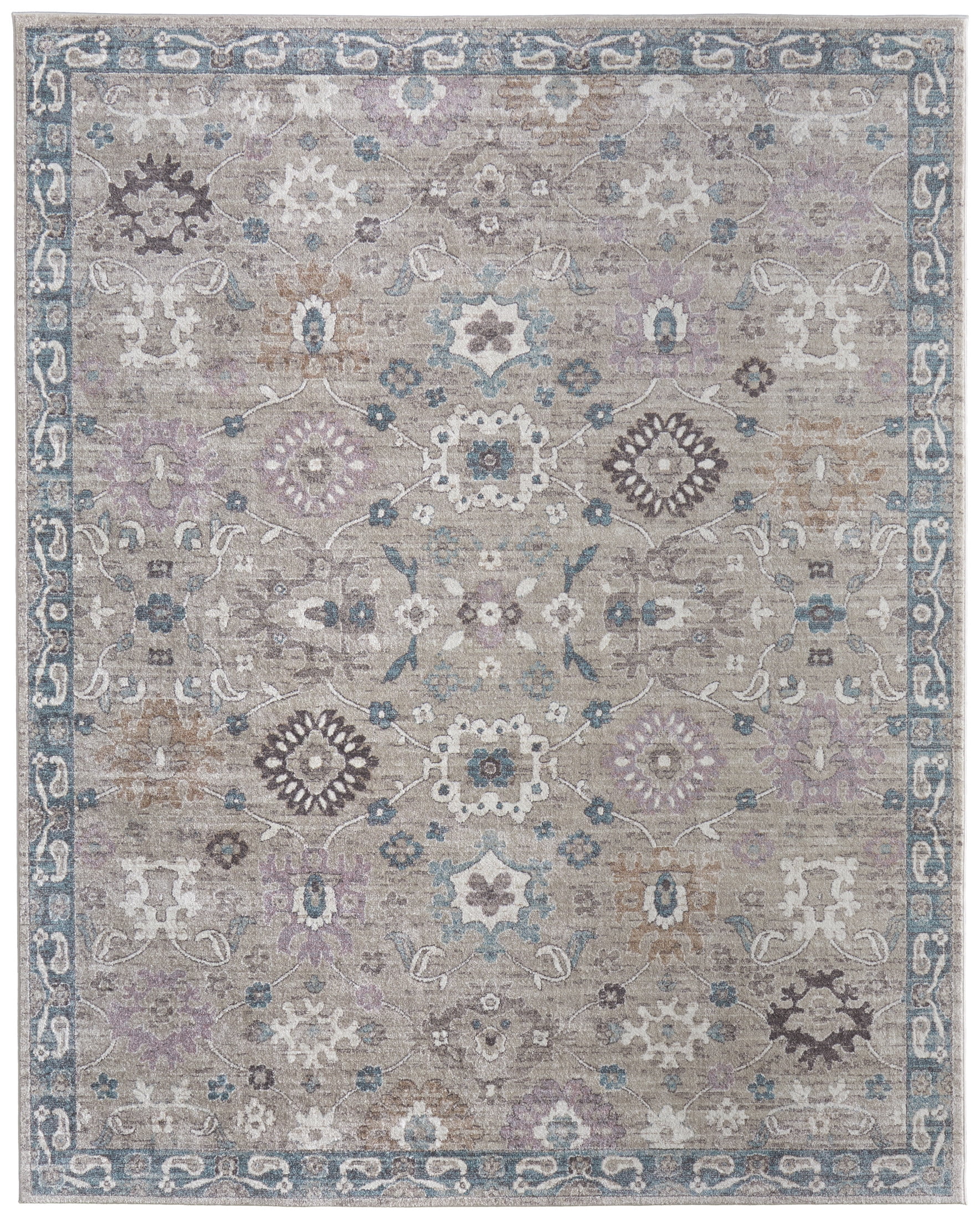 Feizy Dartmouth Transitional Floral & Botanical, Gray/Blue/Taupe, 10'0" x 12'8" Easy Care Stain ...