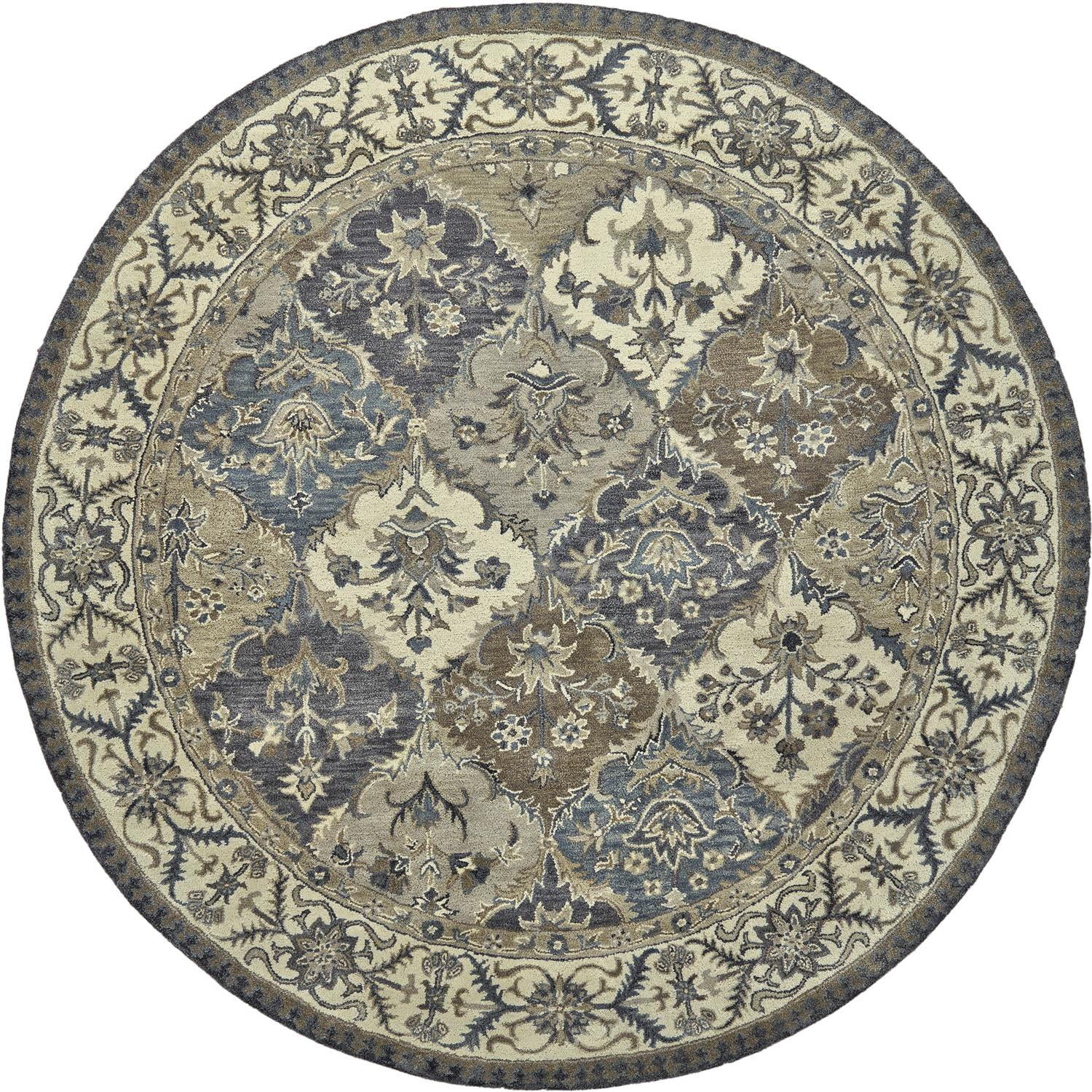Feizy Eaton Traditional Bordered, Blue/Gray/Taupe, 10' x 10' Round Rug ...