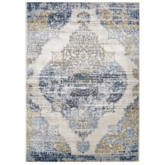 Feizy Home Collection 8' x 11' Blue and Gold Medallion Rectangular Area ...