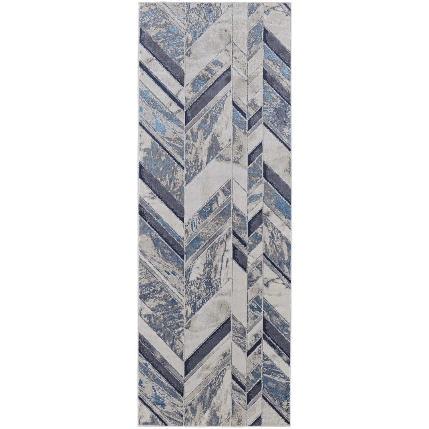 Feizy Indio Modern Herringbone, Ivory/Blue/Gray, 2'10" x 7'10" Runner ...