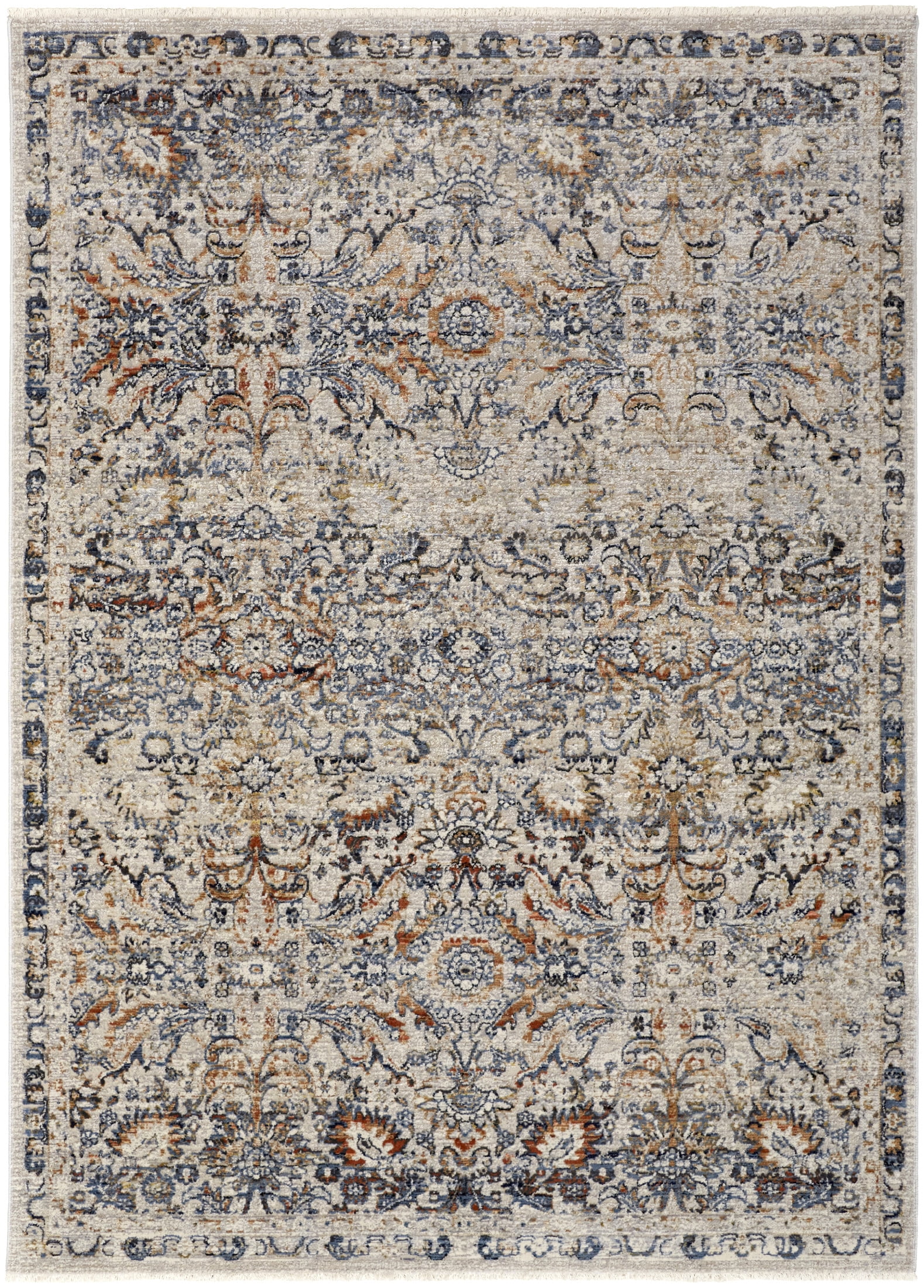 Feizy Kaia Transitional Damask, Tan/Blue/Orange, 1'6" x 1'6" Swatch ...
