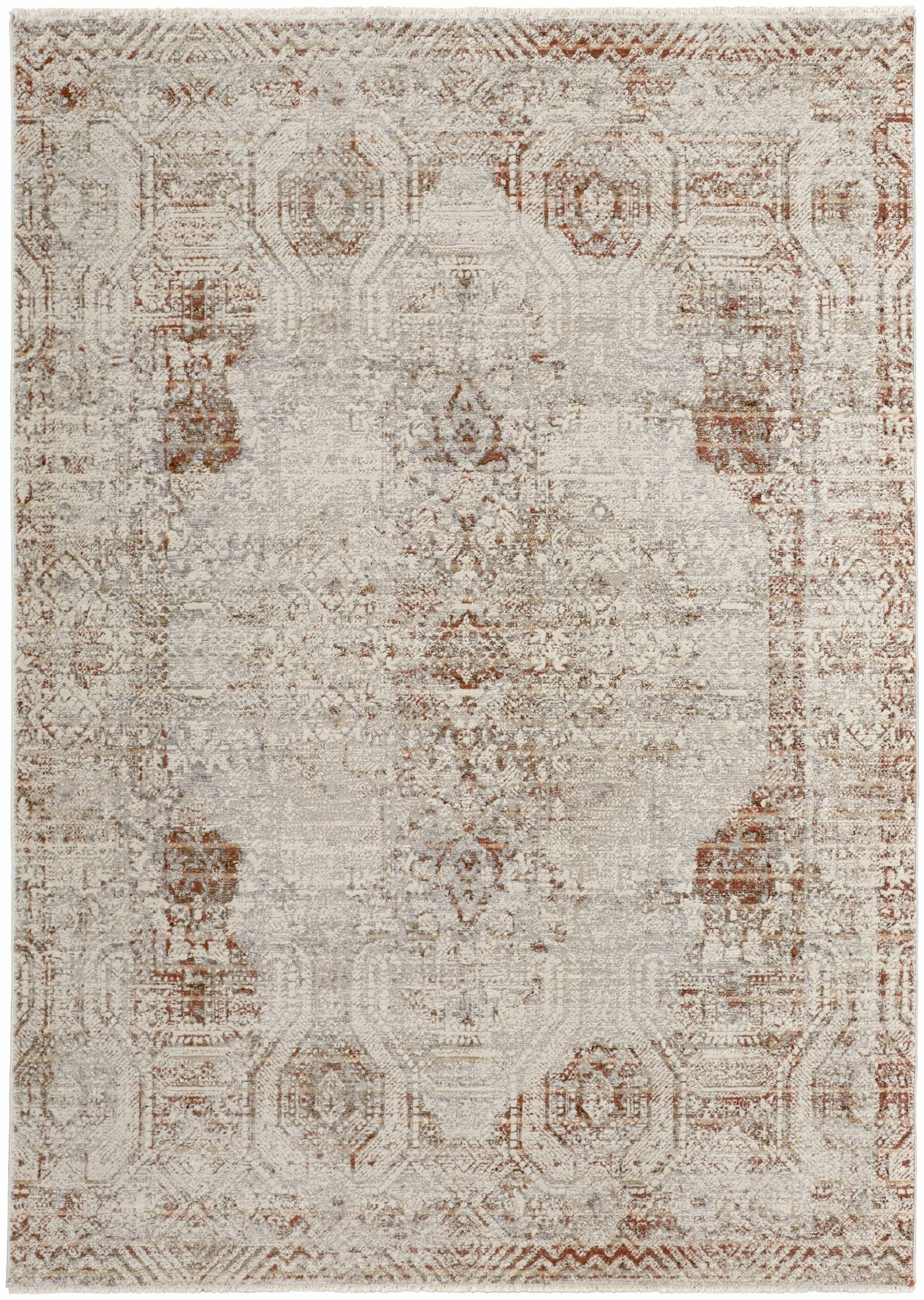 Feizy Kaia Transitional Distressed, Tan/Ivory/Orange, 1'6" x 1'6 ...