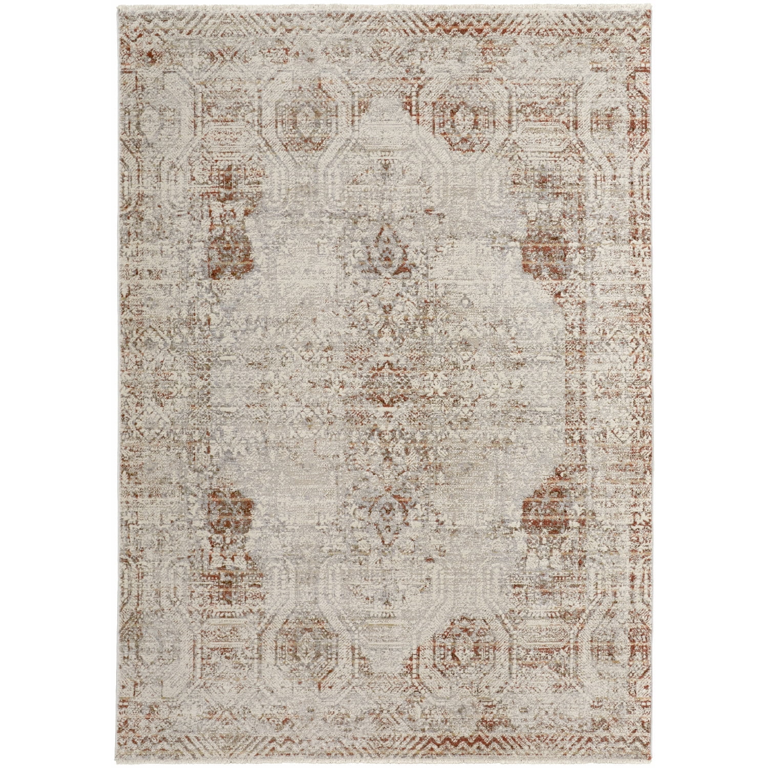 Feizy Kaia Transitional Distressed, Tan/Ivory/Orange, 7'10" x 9'6" Area ...