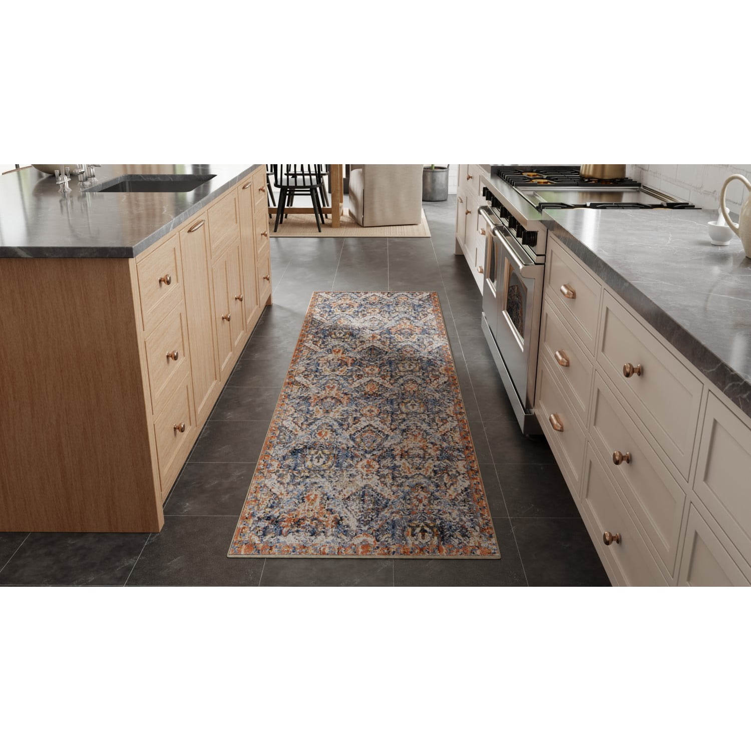 Feizy Kaia Transitional Floral & Botanical, Blue/Orange/Ivory, 3' x 10 ...
