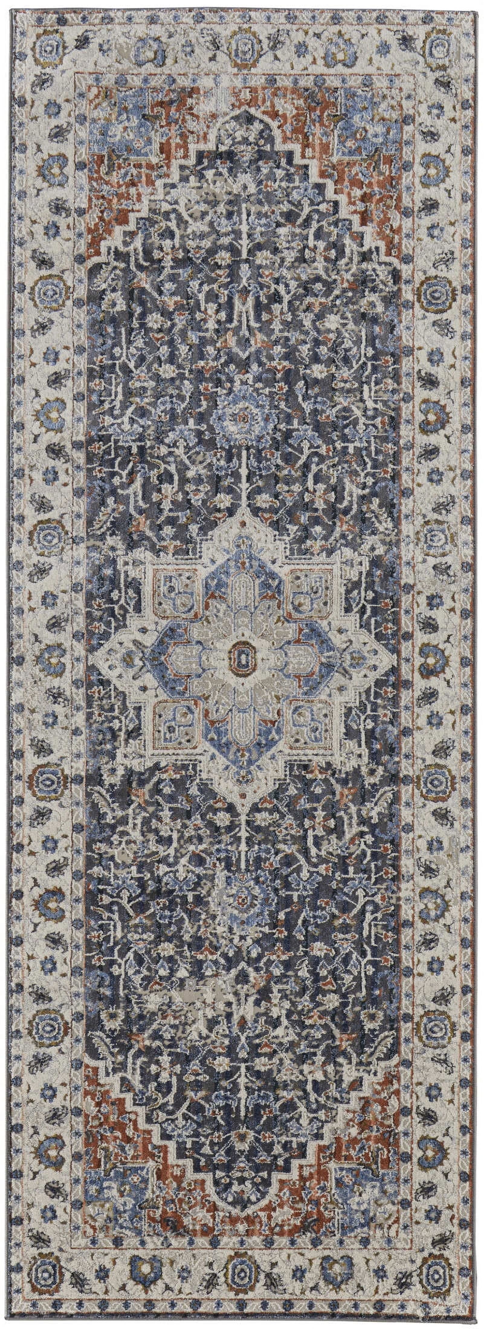 Feizy Kaia Transitional Medallion, Ivory/Blue/Red, 2'6" x 10' Runner ...