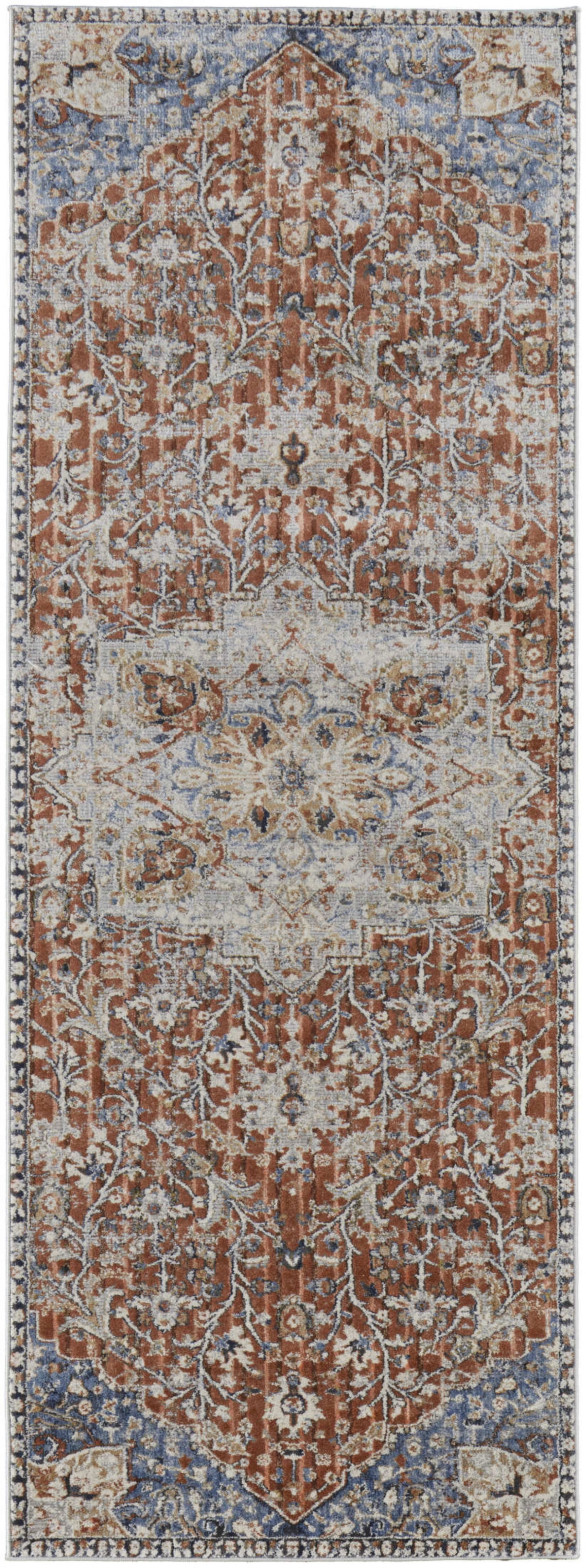 Feizy Kaia Transitional Medallion, Orange/Ivory/Blue, 3' x 8' Runner ...
