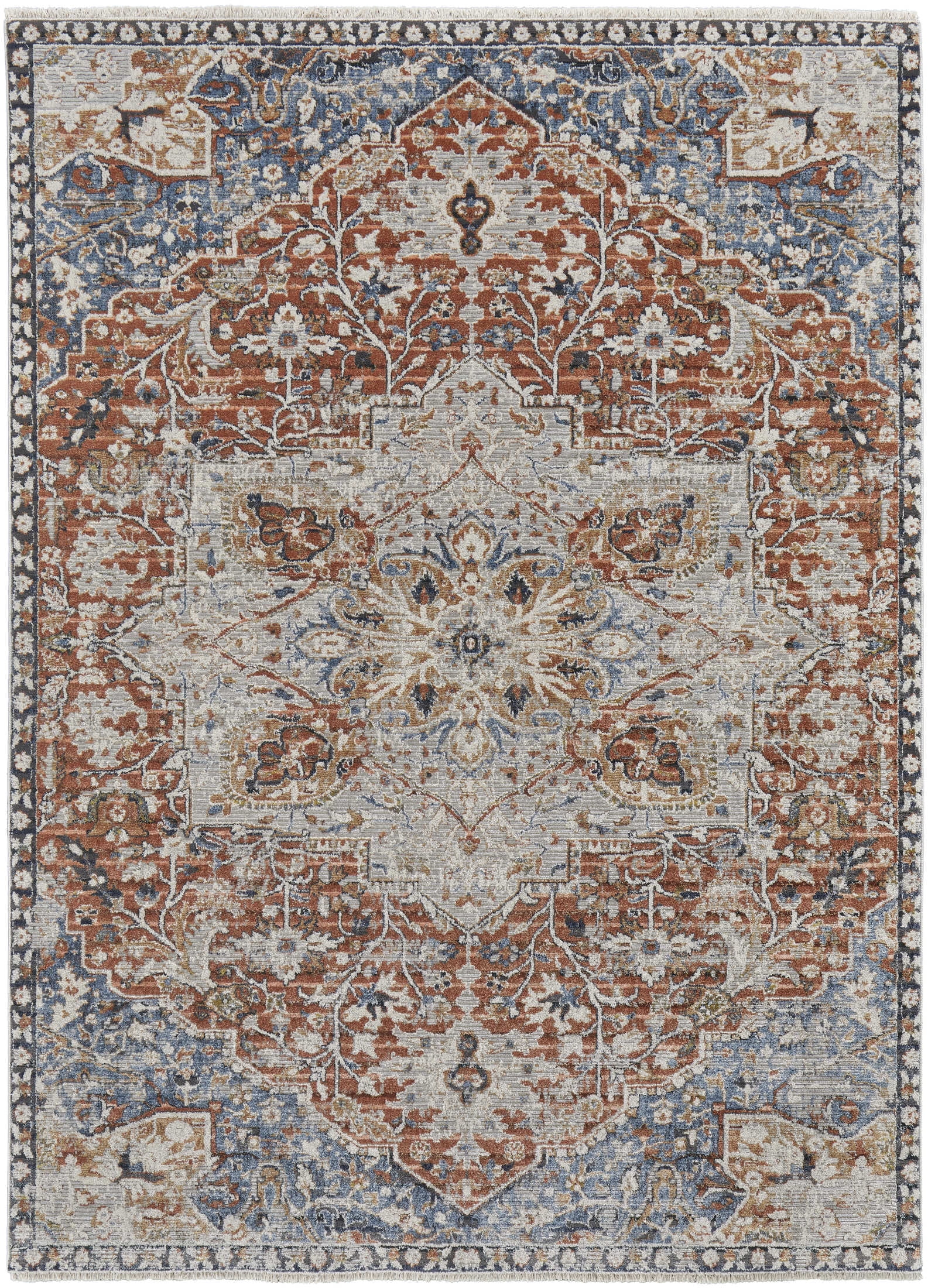 Feizy Kaia Transitional Medallion, Orange/Ivory/Blue, 5' x 7'9" Area ...