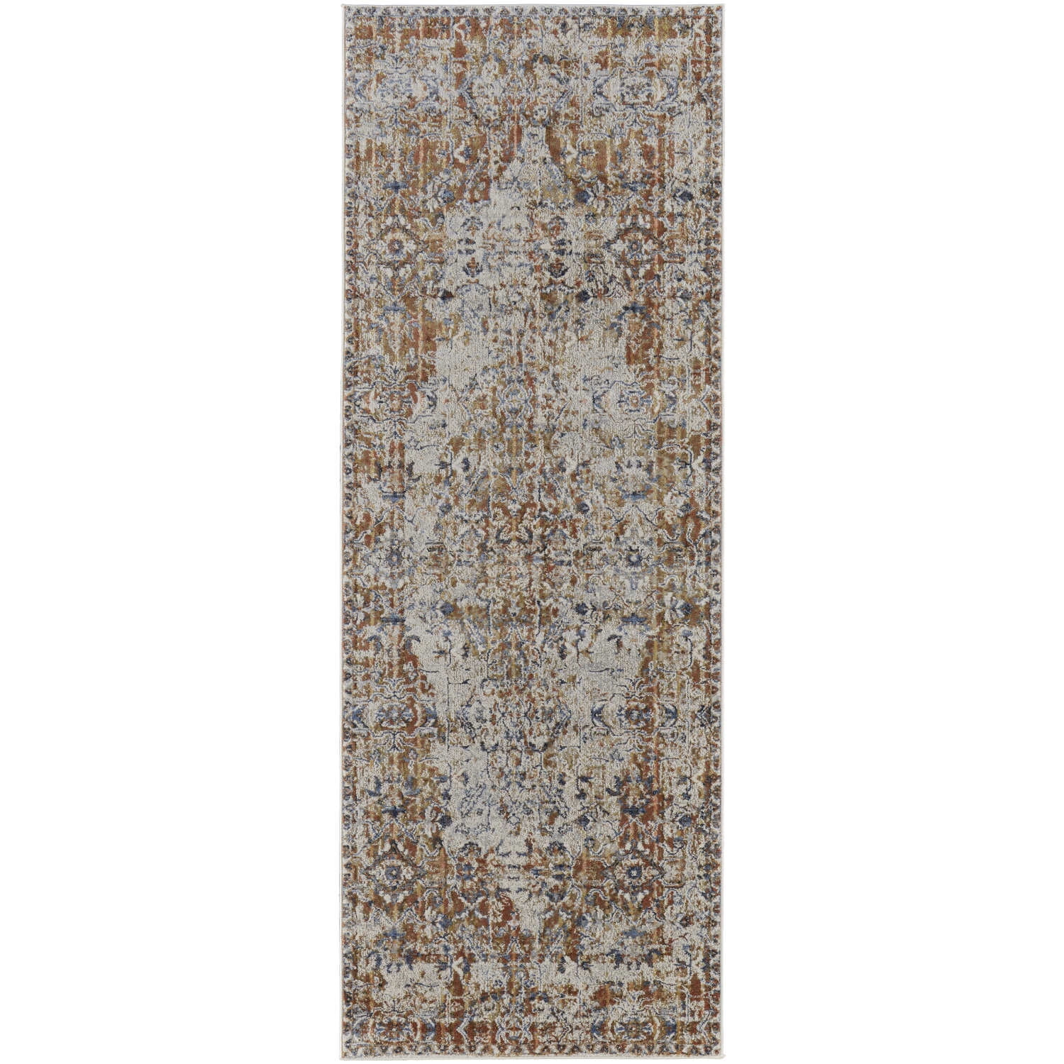 Feizy Kaia Transitional Medallion, Tan/Ivory/Orange, 3' x 12' Runner ...