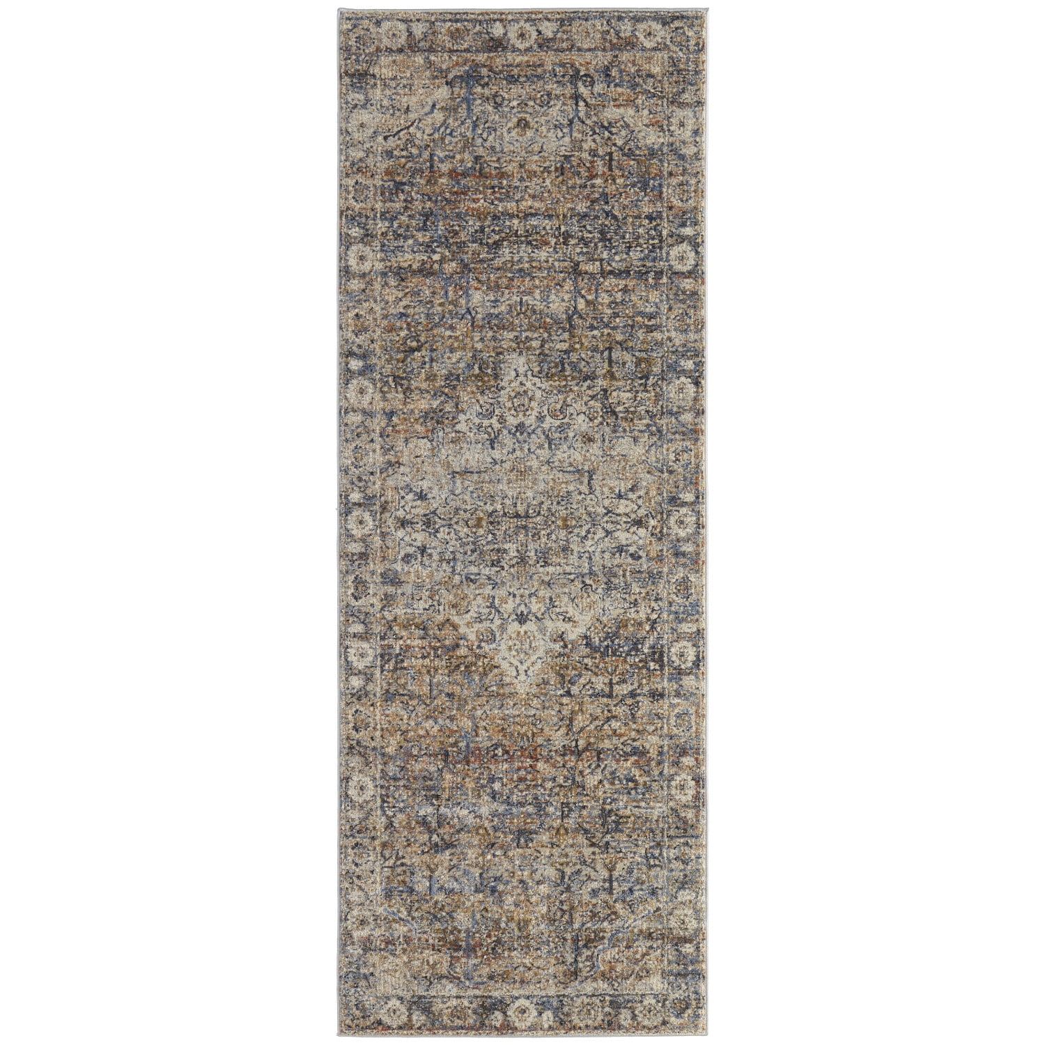 Feizy Kaia Transitional Medallion, Tan/Orange/Blue, 2'6" x 10' Runner ...