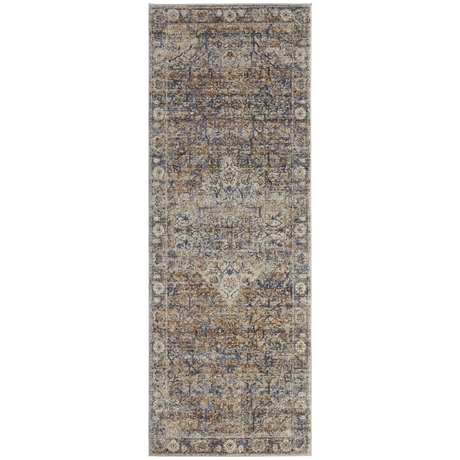 Feizy Kaia Transitional Medallion, Tan/Orange/Blue, 3' x 12' Runner Sheen Bohemian & Eclectic ...