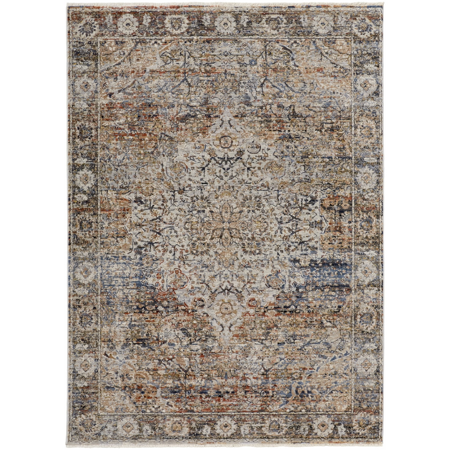 Feizy Kaia Transitional Medallion, Tan/Orange/Blue, 3' x 5' Accent Rug ...