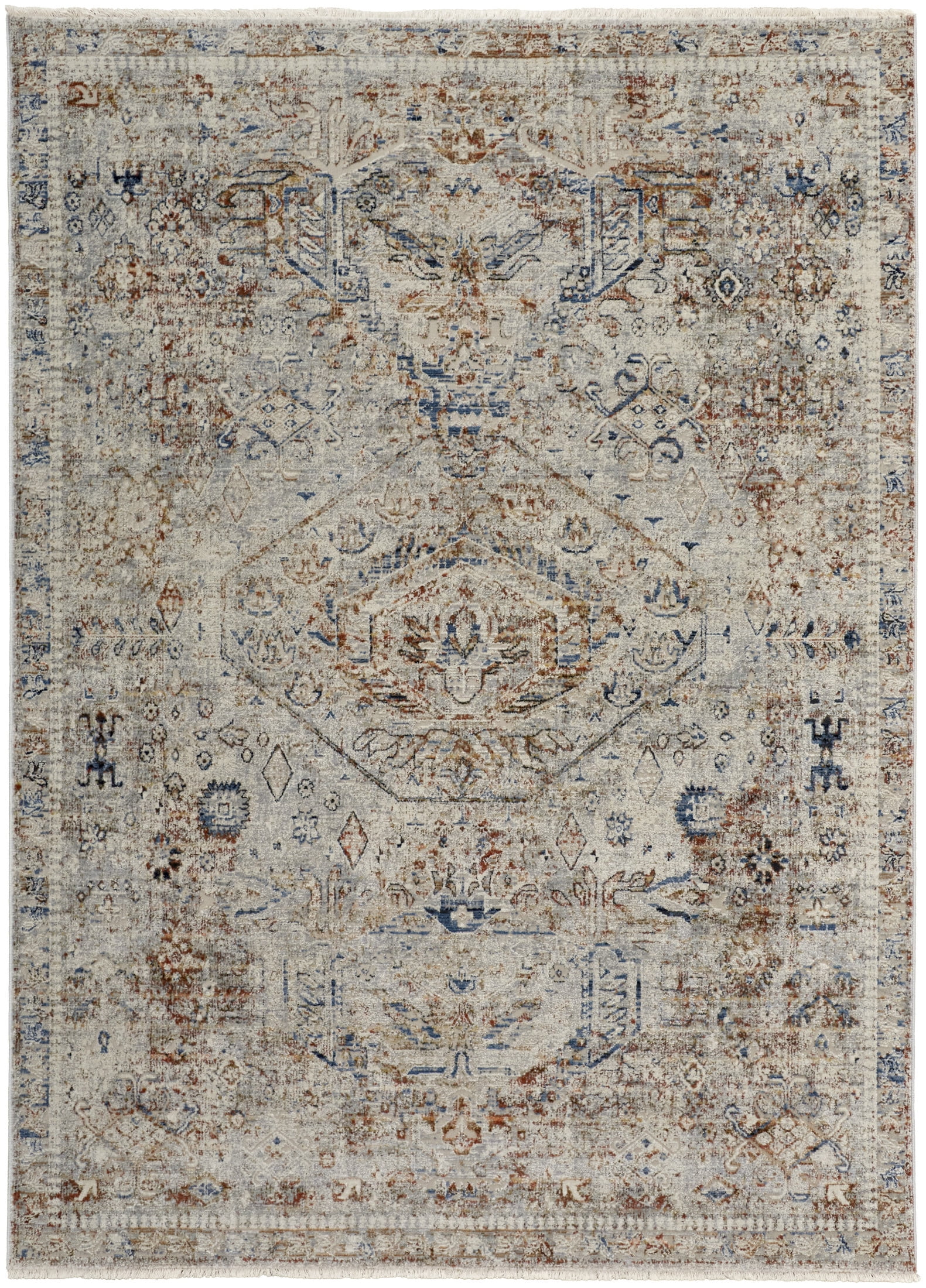Feizy Kaia Transitional Medallion, Tan/Orange/Red, 1'6" x 1'6" Swatch ...
