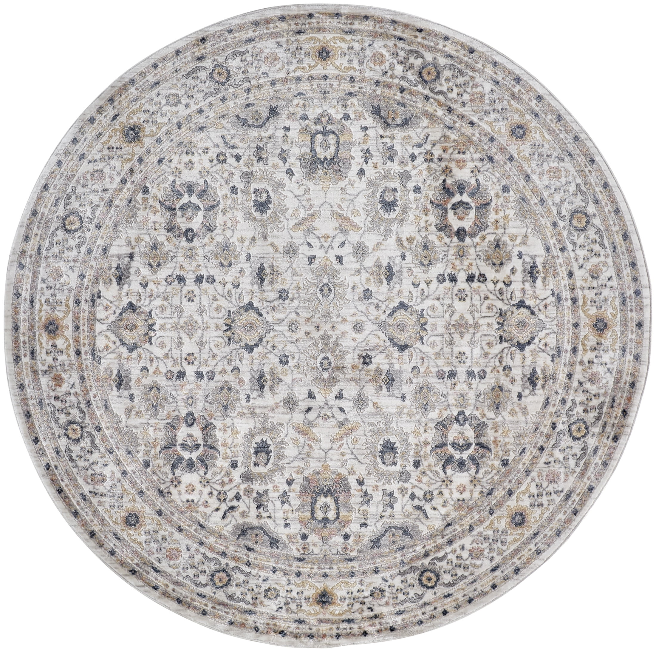 Feizy Kyra Transitional Damask, Tan/Ivory/Blue, 5'6" x 5'6" Round Rug ...