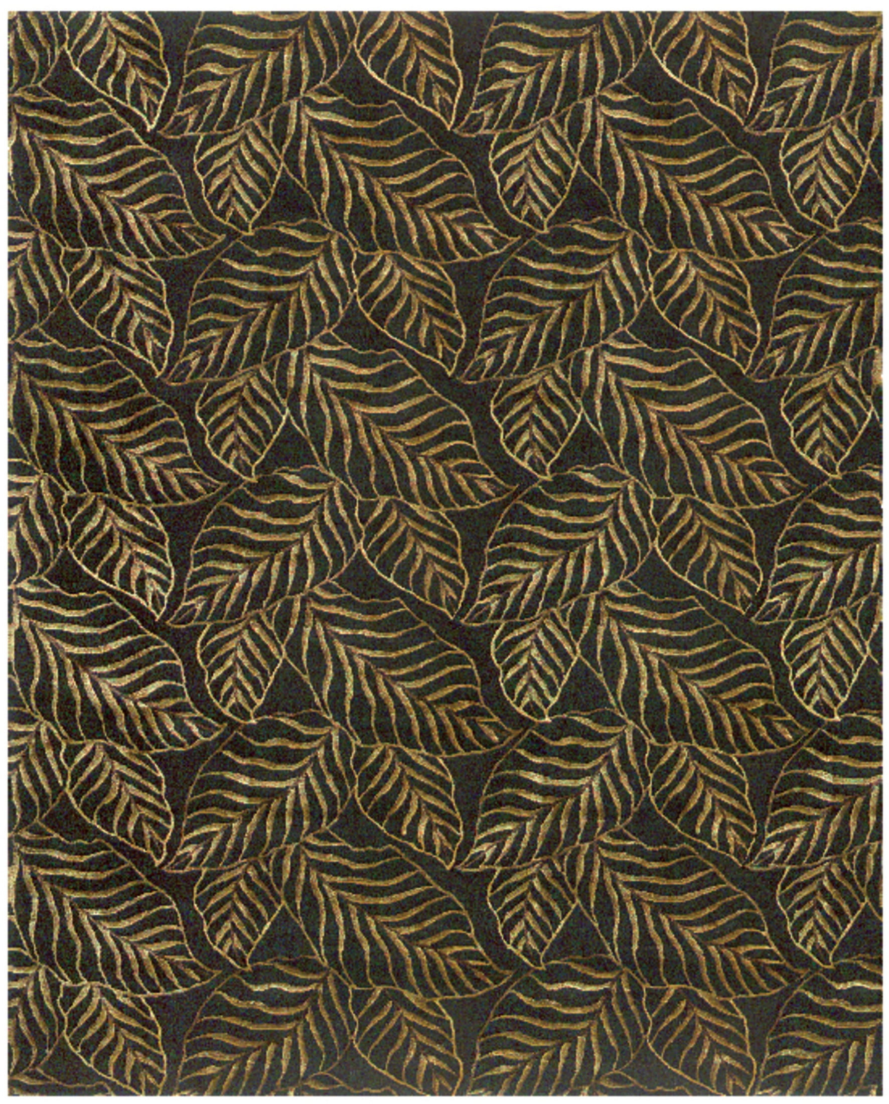 Feizy Leafscape Transitional Floral & Botanical, Black/Green/Gold, 5'6" x 8'6" Area Rug Sheen ...