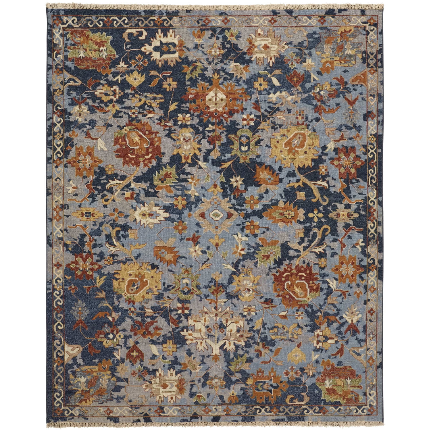Feizy Leylan Transitional Floral & Botanical, Blue/Orange/Red, 2'6" x 8 ...