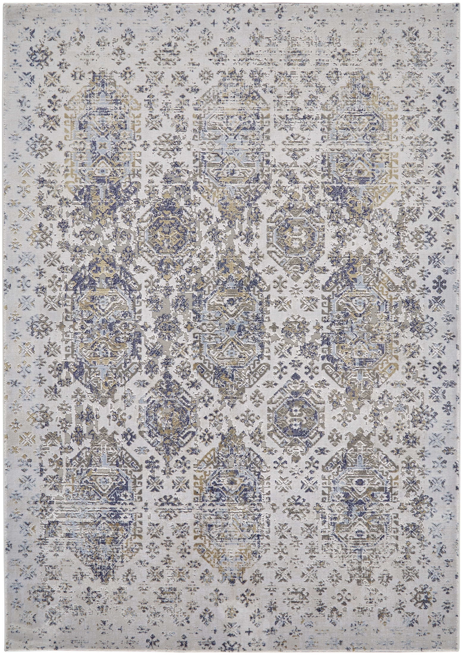 Feizy Marigold Transitional Medallion, White/Blue/Gray, 6'7" x 9'6 ...