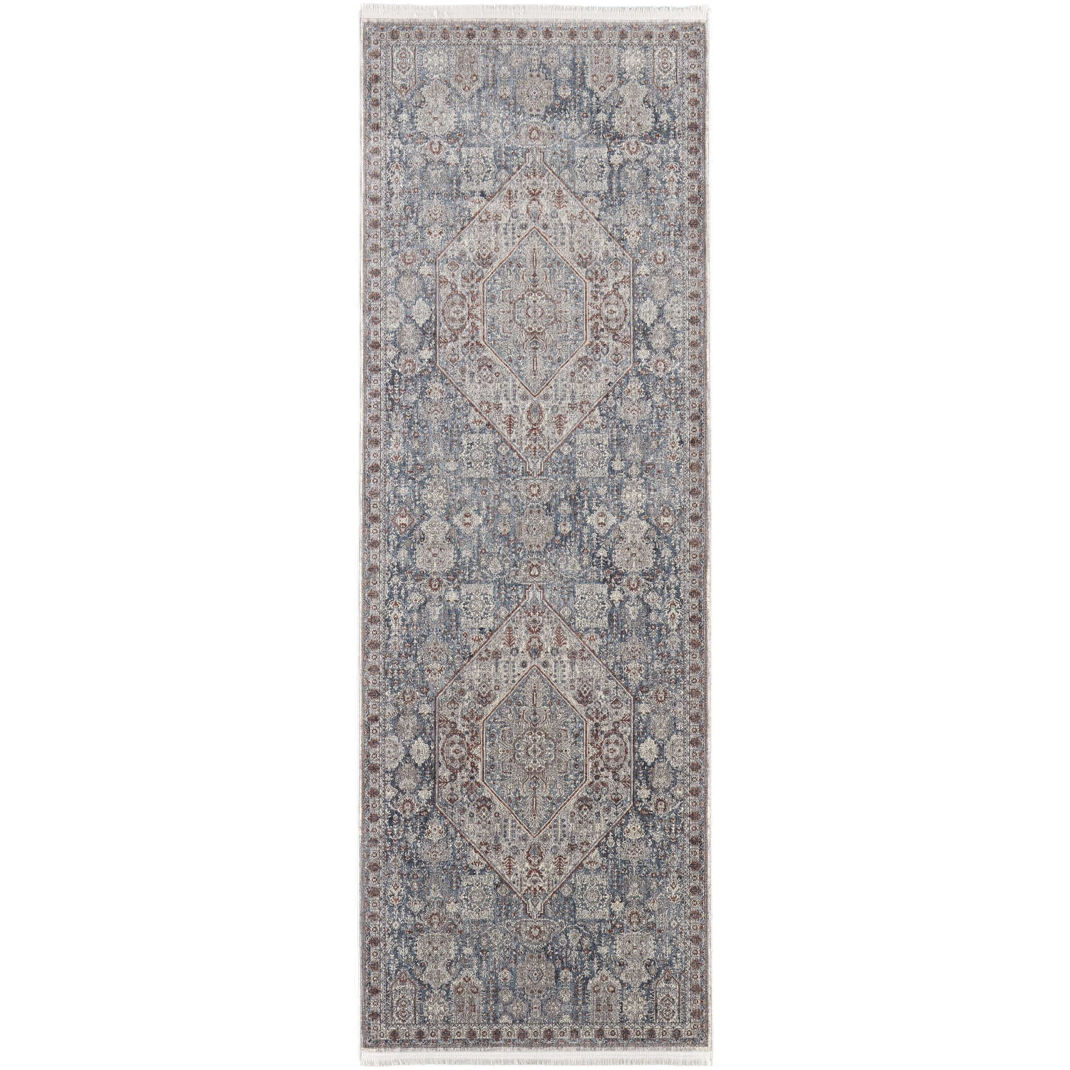 Feizy Marquette Transitional Medallion, Blue/Ivory, 2'8" x 10' Runner ...