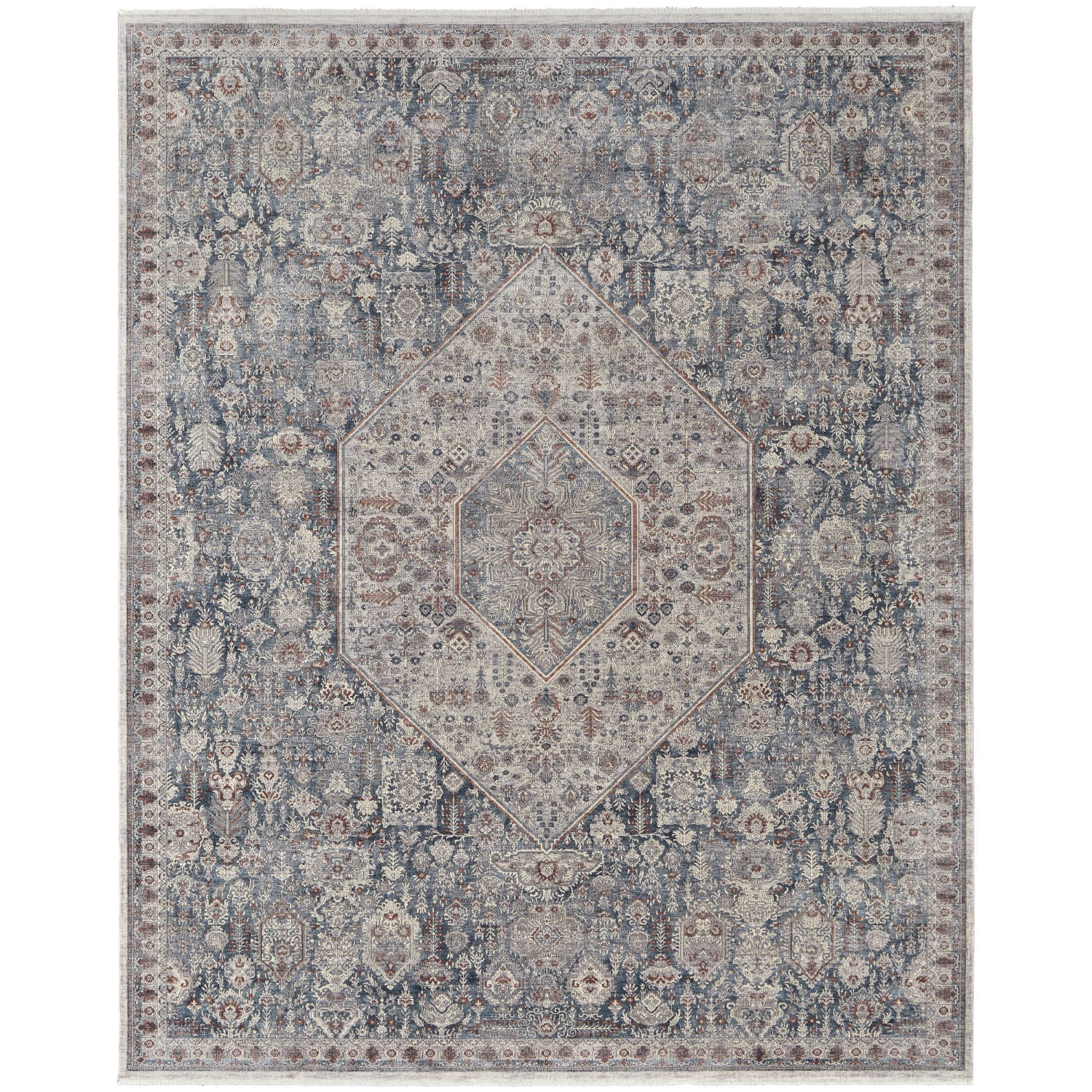 Feizy Marquette Transitional Medallion, Blue/Ivory, 2' x 3' Accent Rug Stain Fade Resistant Pet ...