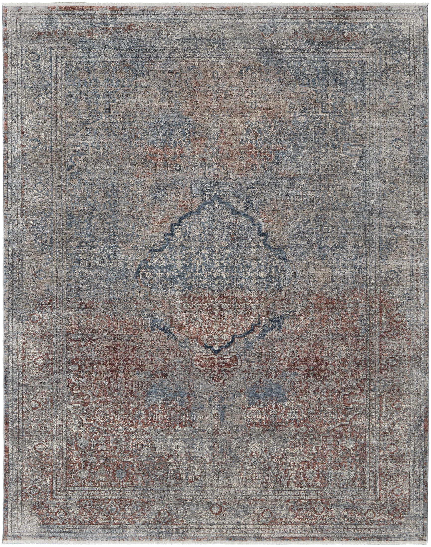 Feizy Marquette Transitional Medallion, Blue/Red/Gray, 1'6" x 1'6 ...