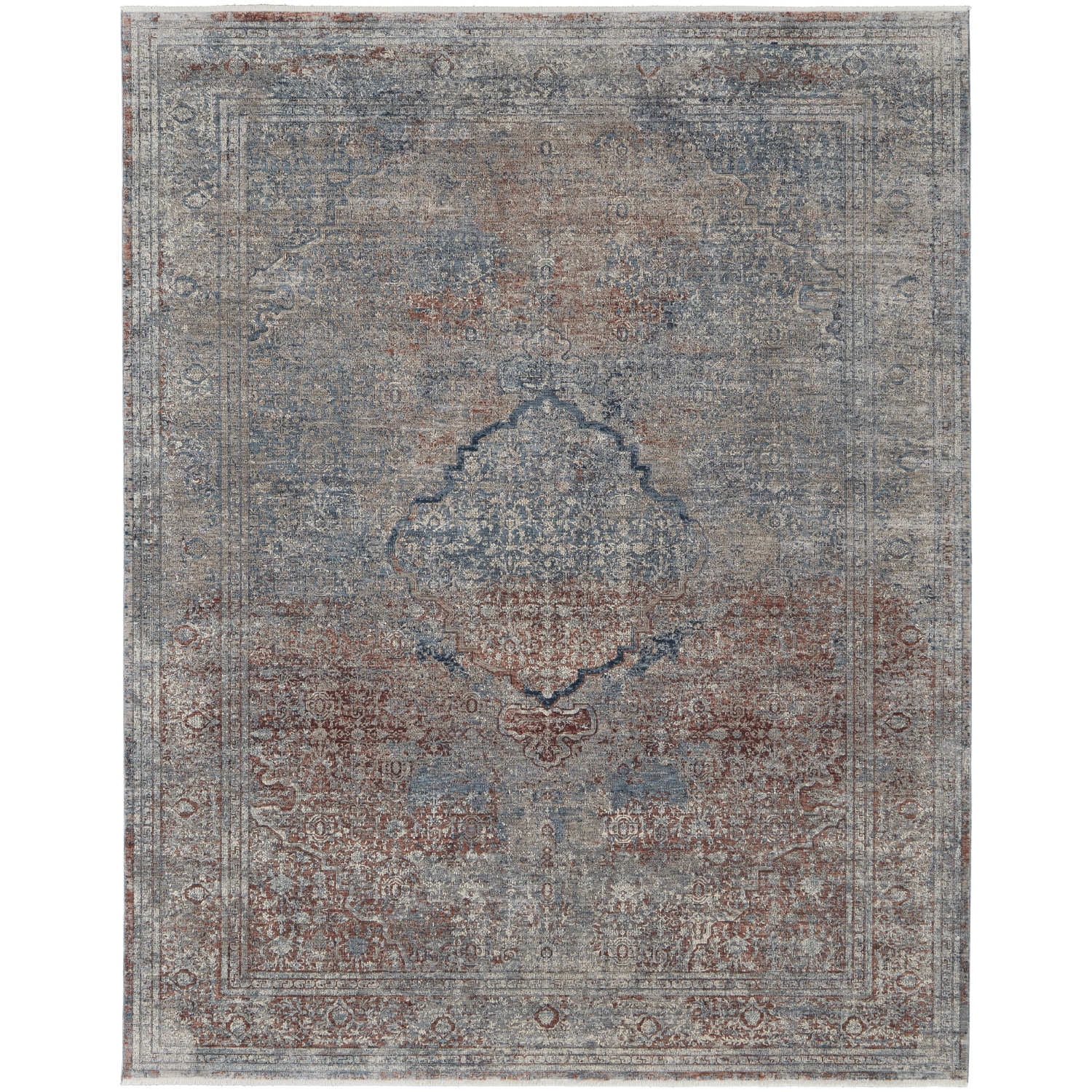 Feizy Marquette Transitional Medallion, Blue/Red/Gray, 4' x 5'3" Accent Rug Stain Fade Resistant ...