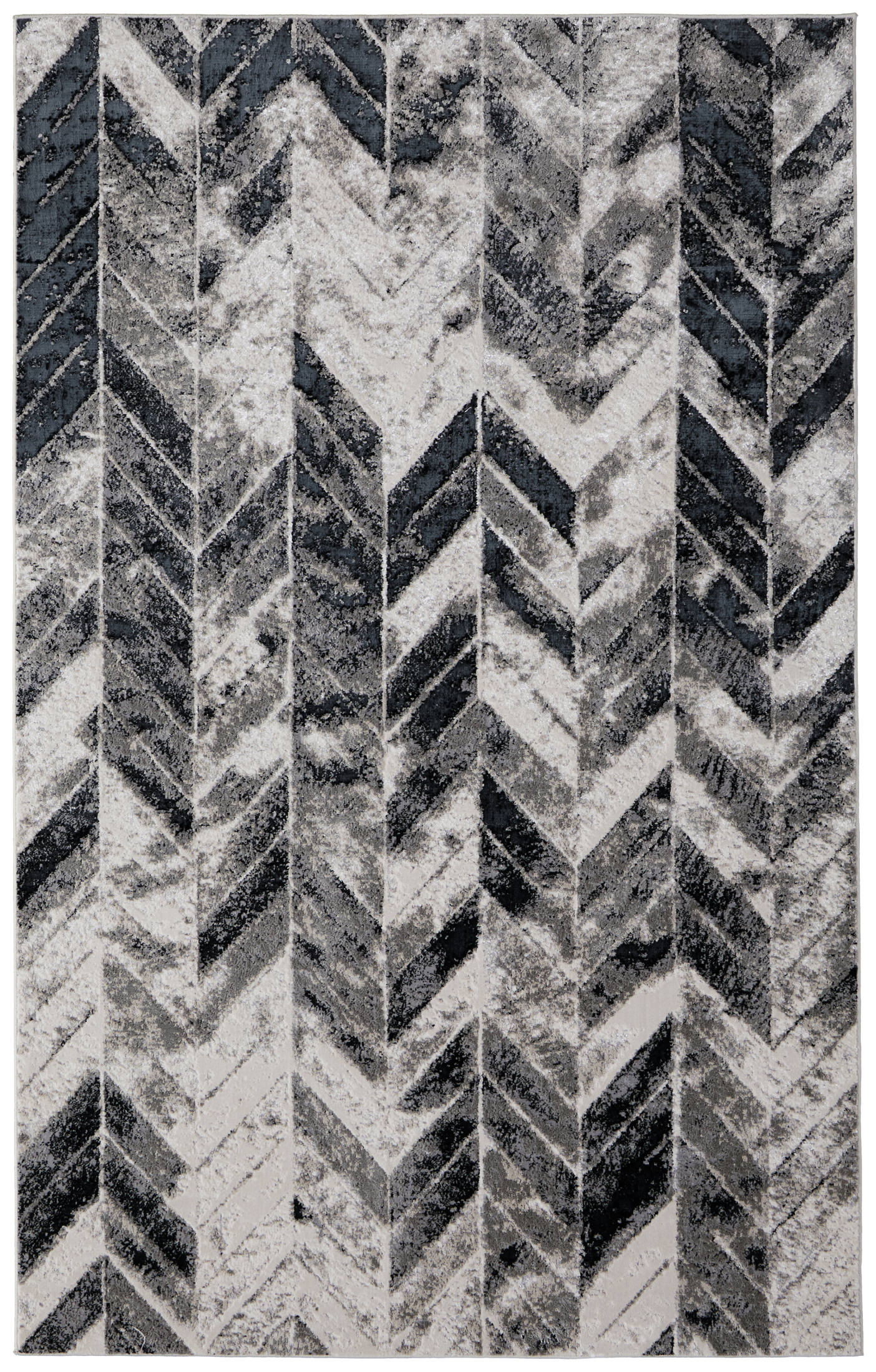 Feizy Micah Modern Chevron, Black/Gray/Silver, 8' x 10' Area Rug Sheen ...