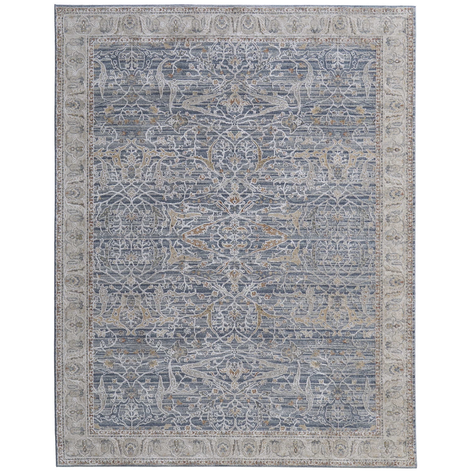 Feizy Pasha Transitional Ikat, Blue/Taupe/Ivory, 5' x 7'6" Area Rug Stain Resistant Pet & Kid ...