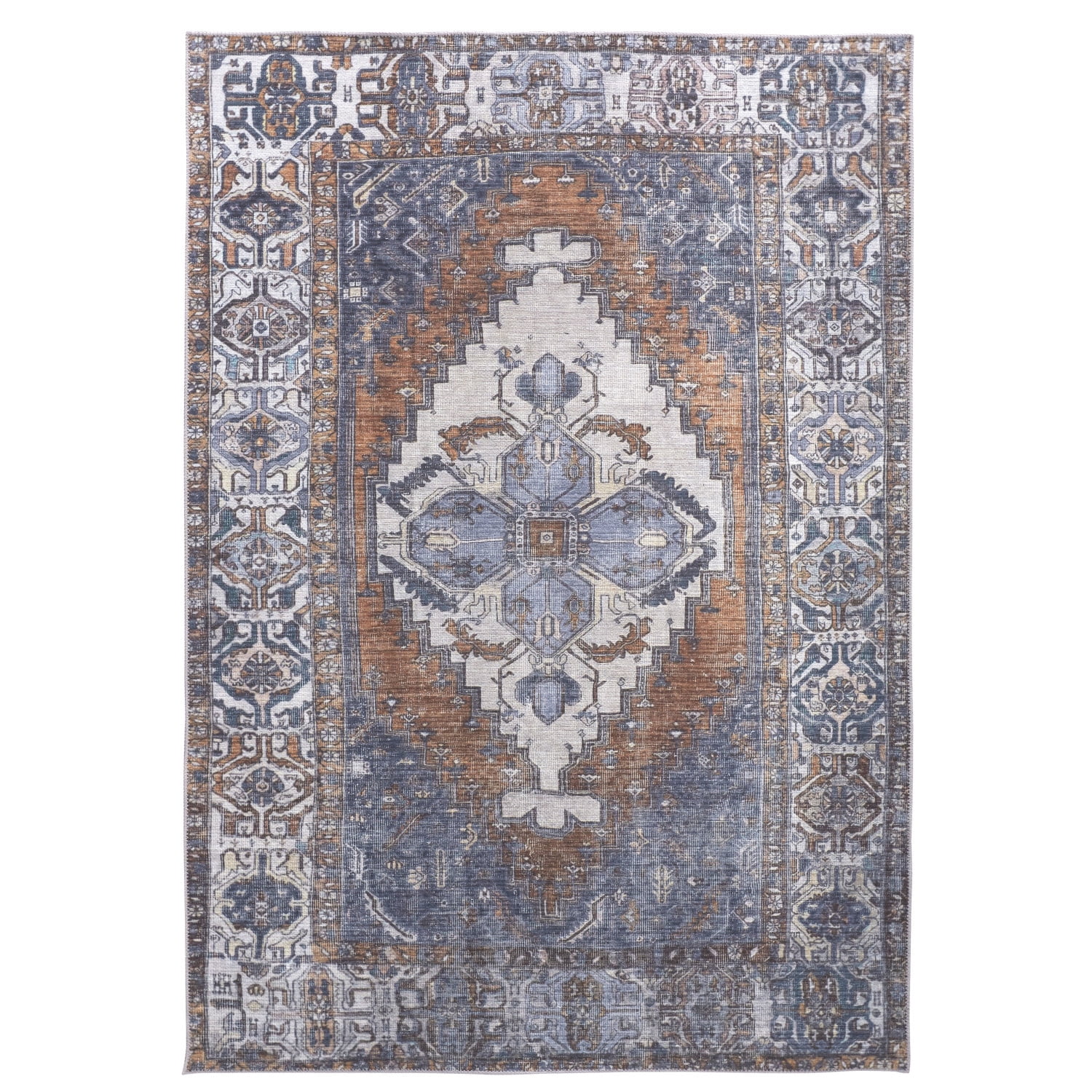 Feizy Percy Transitional Medallion, Blue/Ivory/Brown, 4' x 6' Accent Rug Easy Care Fade ...