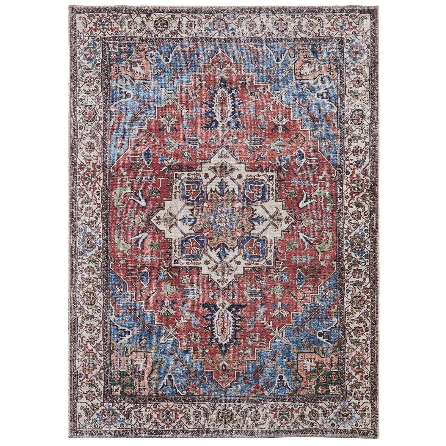 Feizy Percy Transitional Medallion, Red/Blue/Ivory, 4' x 6' Accent Rug ...