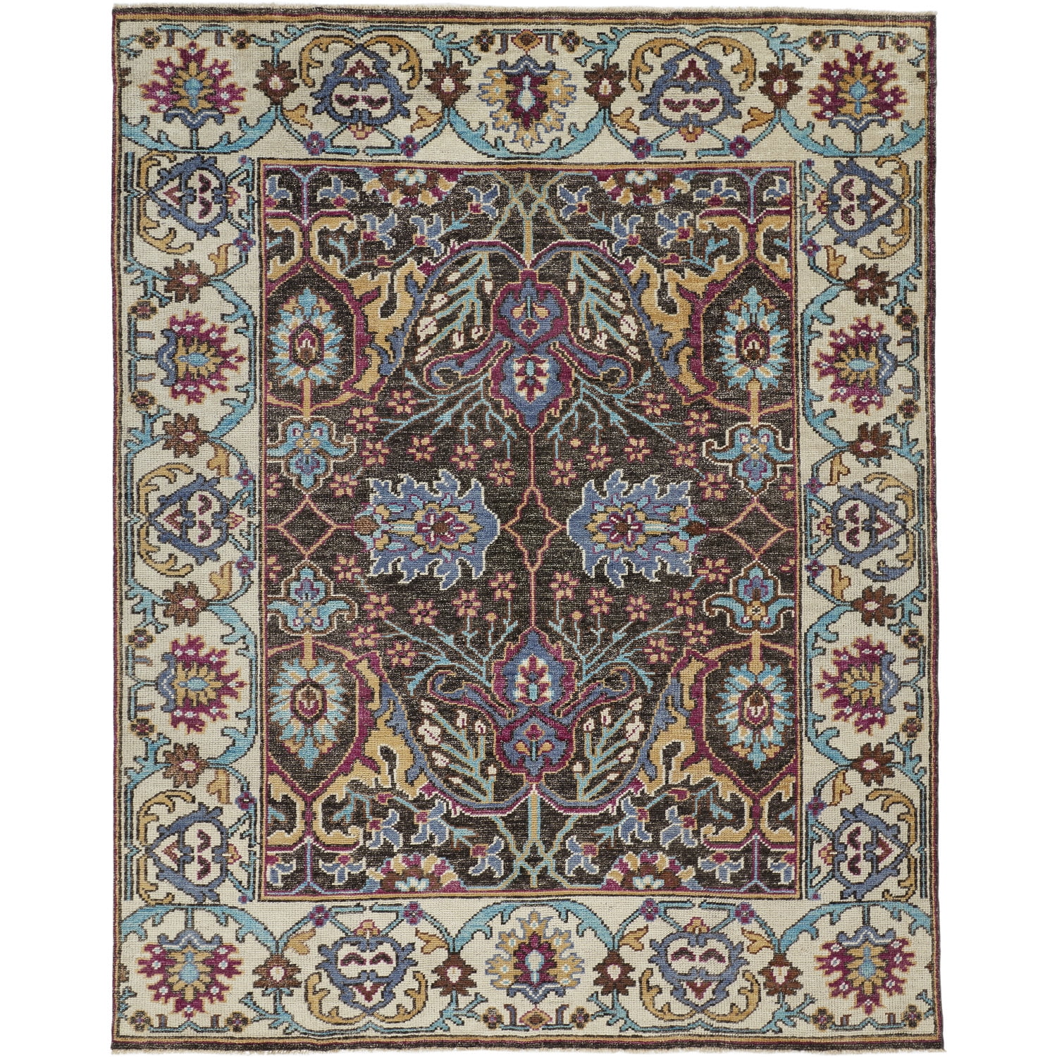 Feizy Piraj Traditional Bordered, Ivory/Brown/Blue, 2' x 3' Accent Rug ...