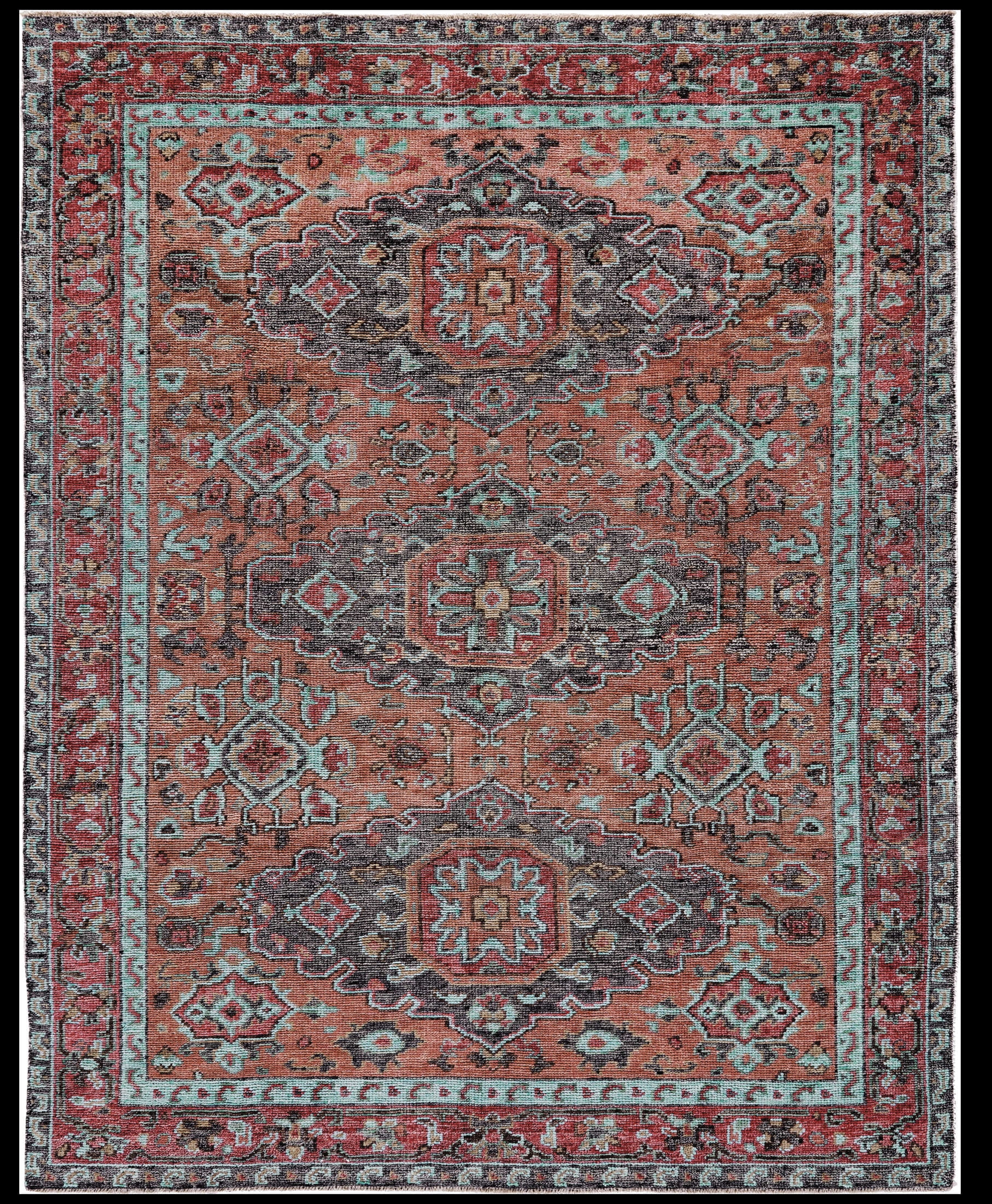 Feizy Piraj Traditional Bordered, Red/Orange/Blue, 7'9" x 9'9" Area Rug ...