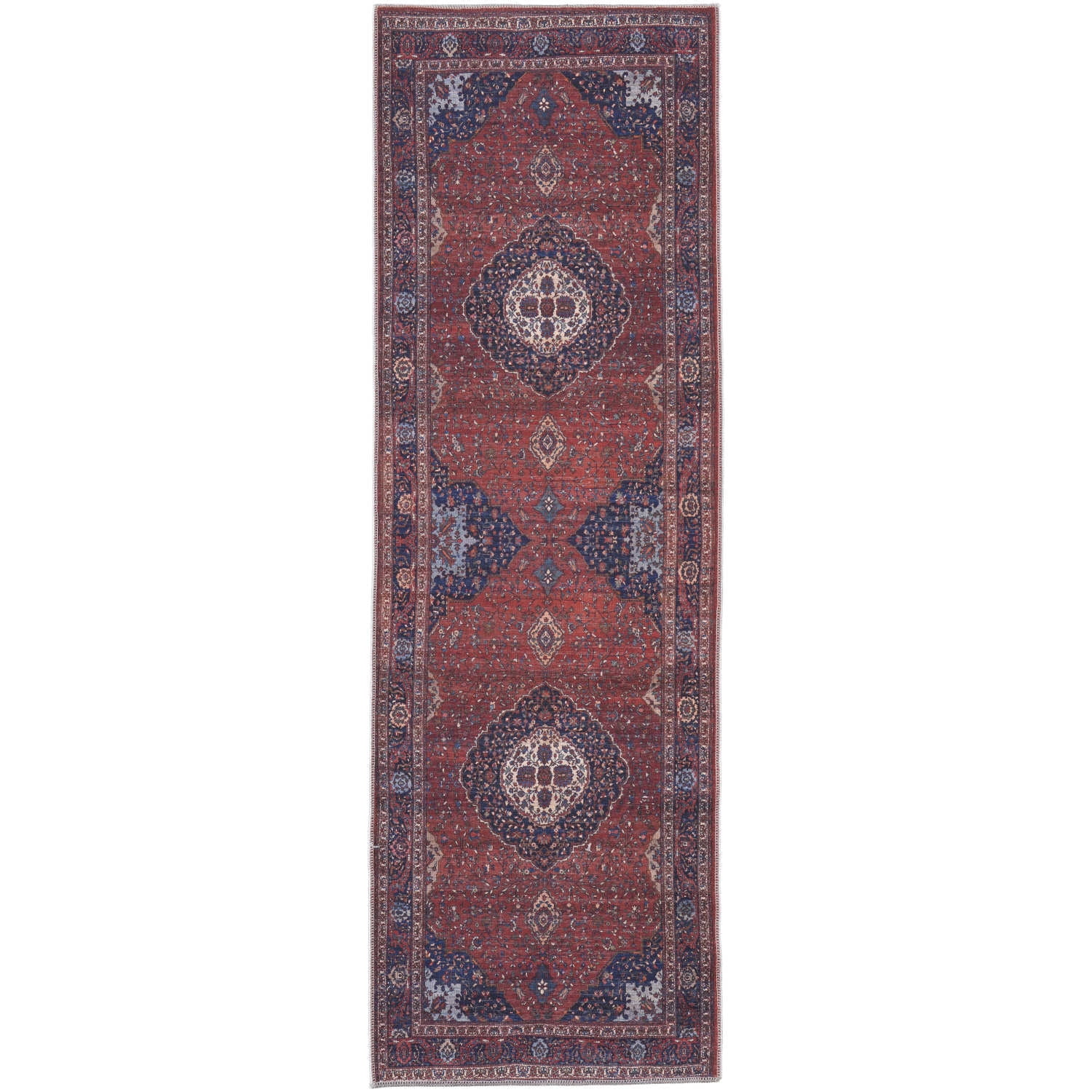 Feizy Rawlins Transitional Medallion, Red/Blue/Tan, 2'7" x 8' Runner ...