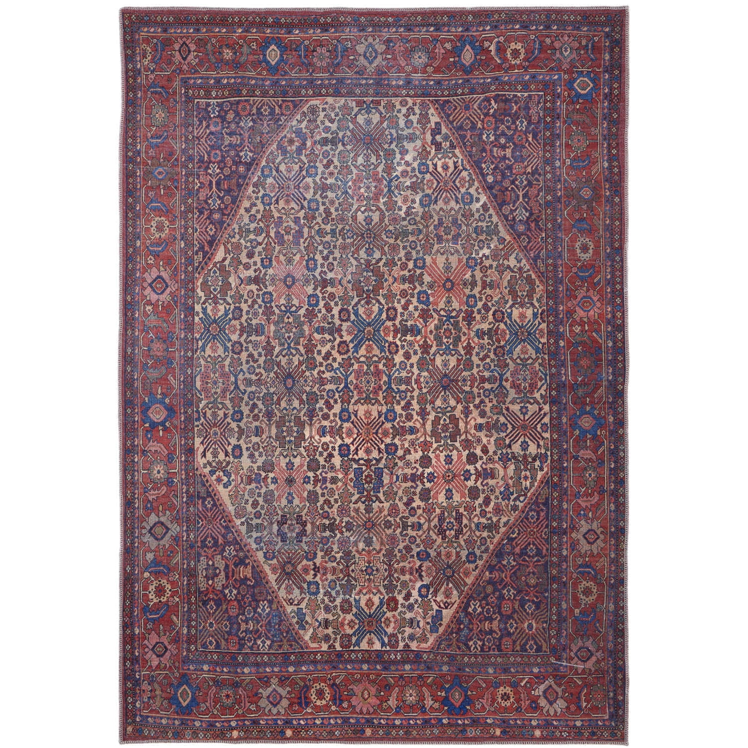 Feizy Rawlins Transitional Medallion, Red/Tan/Blue, 5'3" x 7'6" Area ...