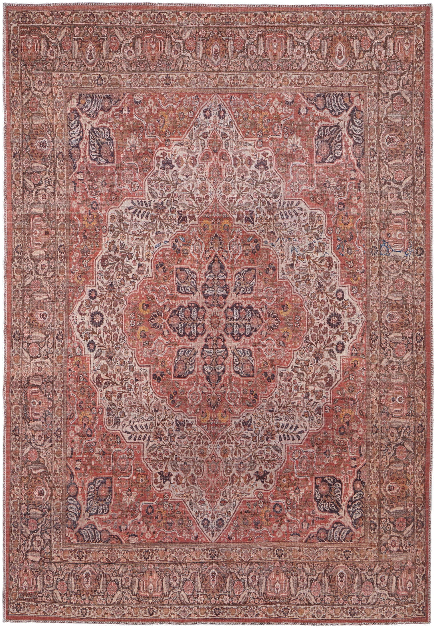 Feizy Rawlins Transitional Medallion, Red/Tan/Pink, 1'6" x 1'6" Swatch ...