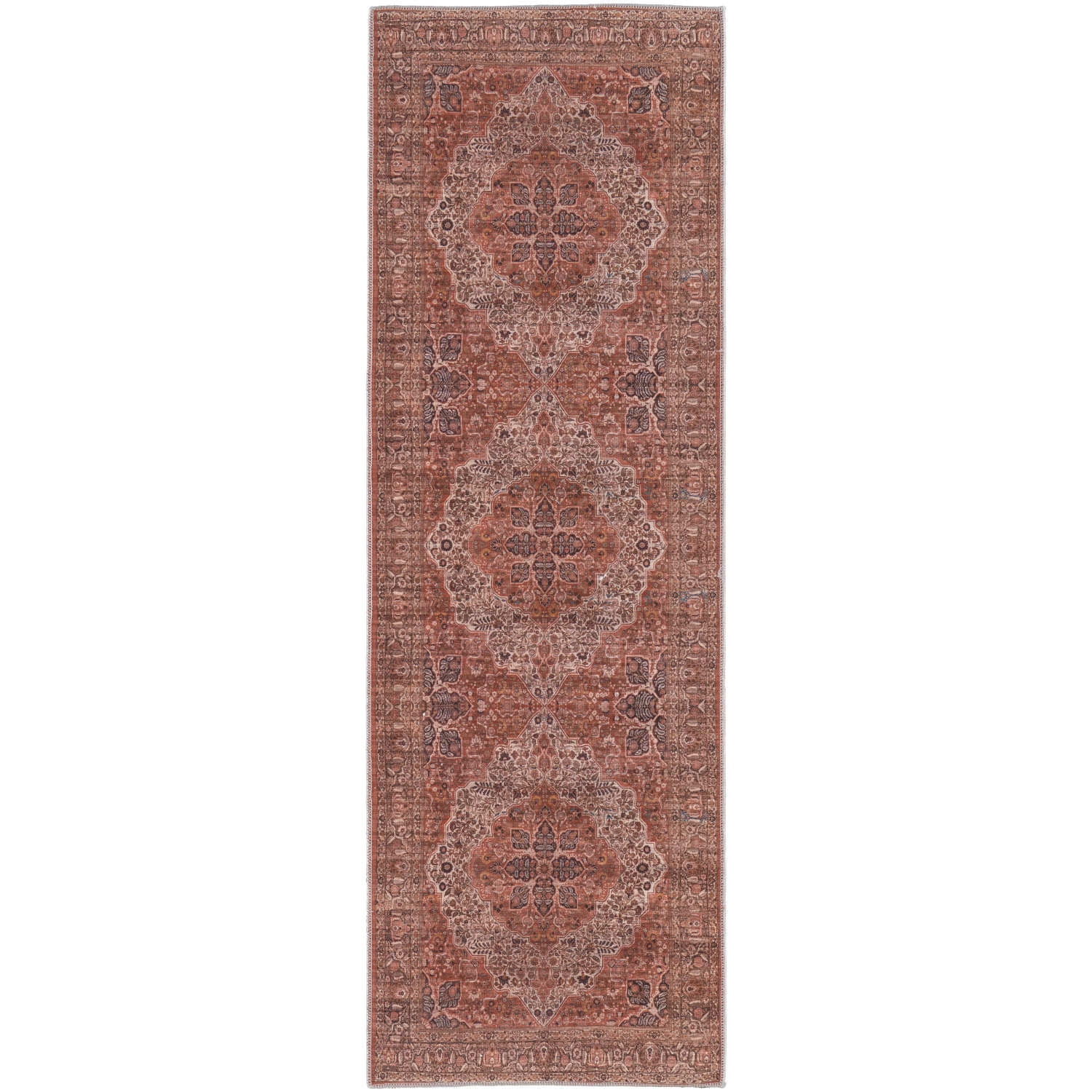 Feizy Rawlins Transitional Medallion, Red/Tan/Pink, 2'7" x 8' Runner ...