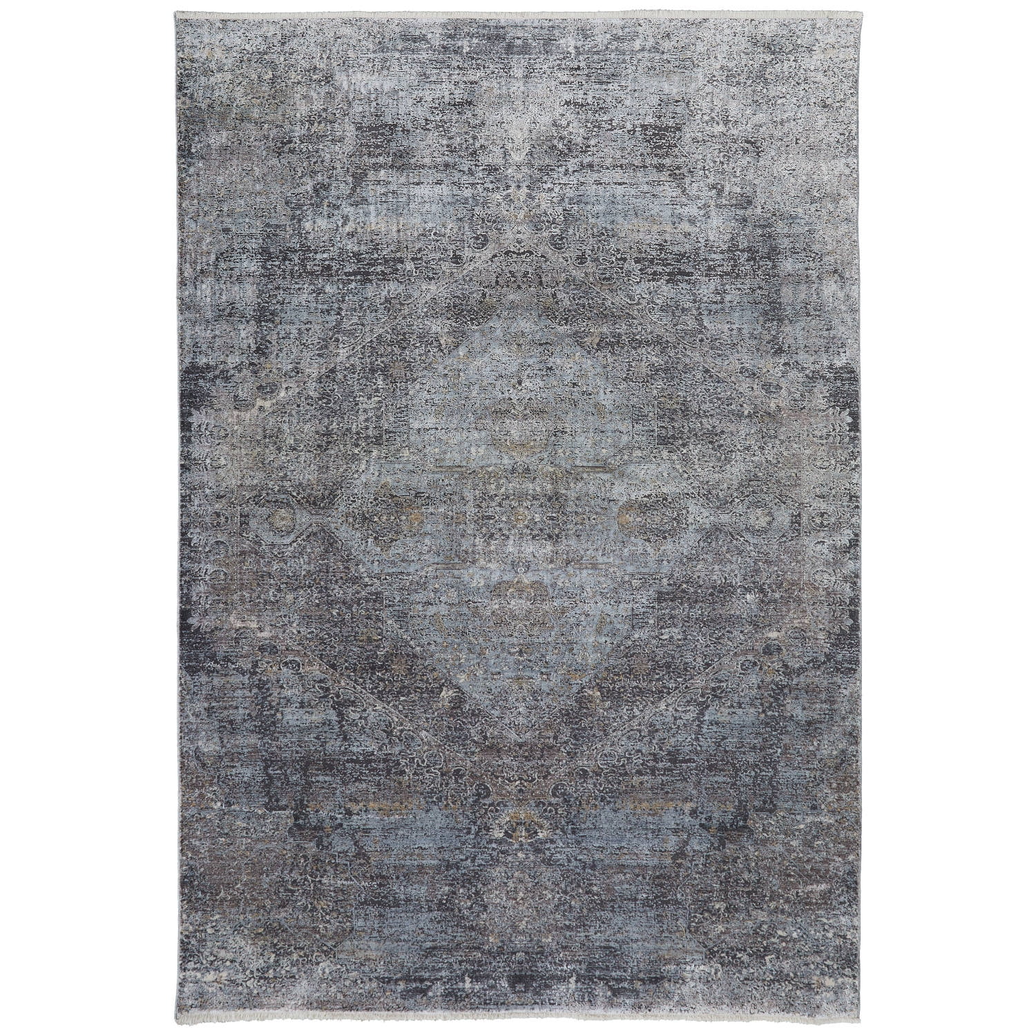 Feizy Sarrant Transitional Distressed, Gray/Silver/Ivory, 4' x 5'3 ...