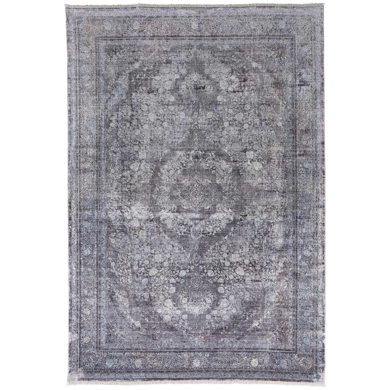 Feizy Sarrant Transitional Medallion, Gray/Silver/Ivory, 4' x 5'3 ...
