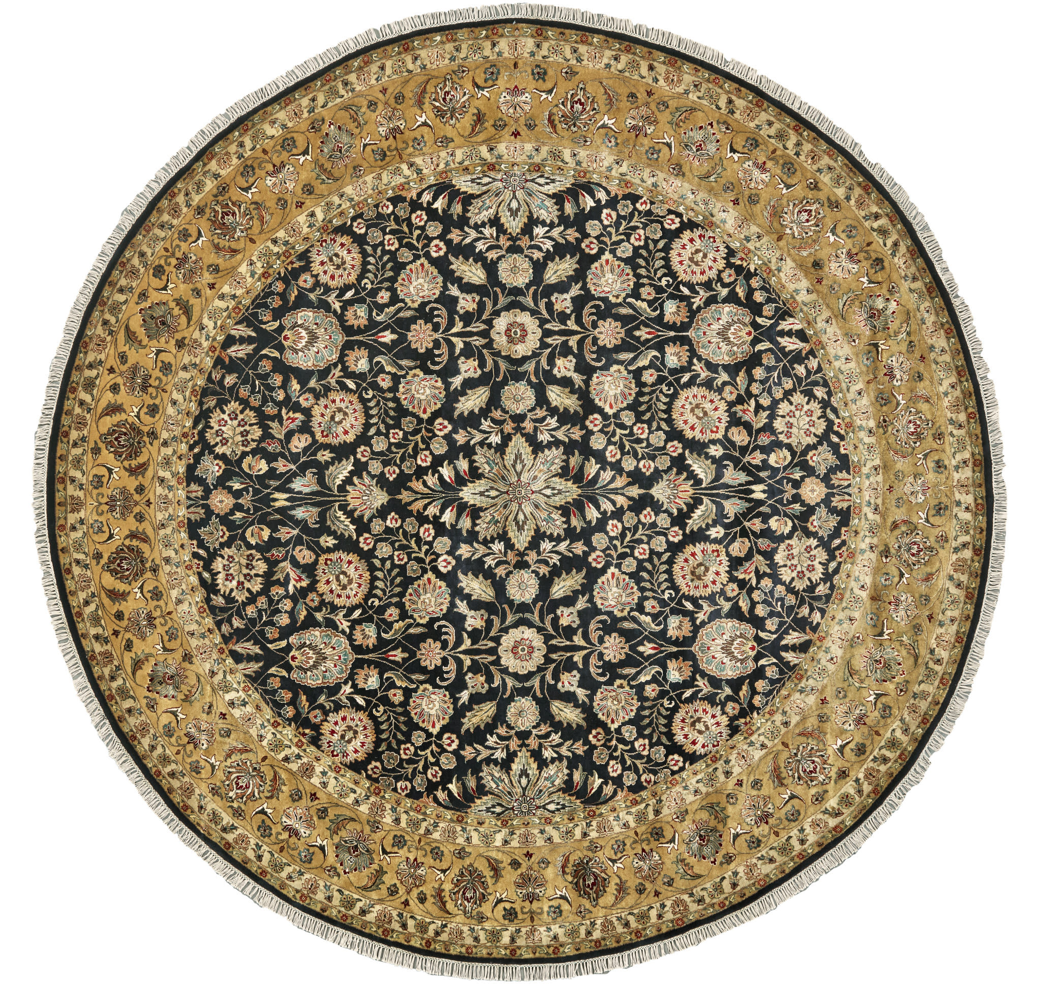 Feizy Sophia Traditional Medallion, Black/Gold/Tan, 9' x 9' Round Rug ...