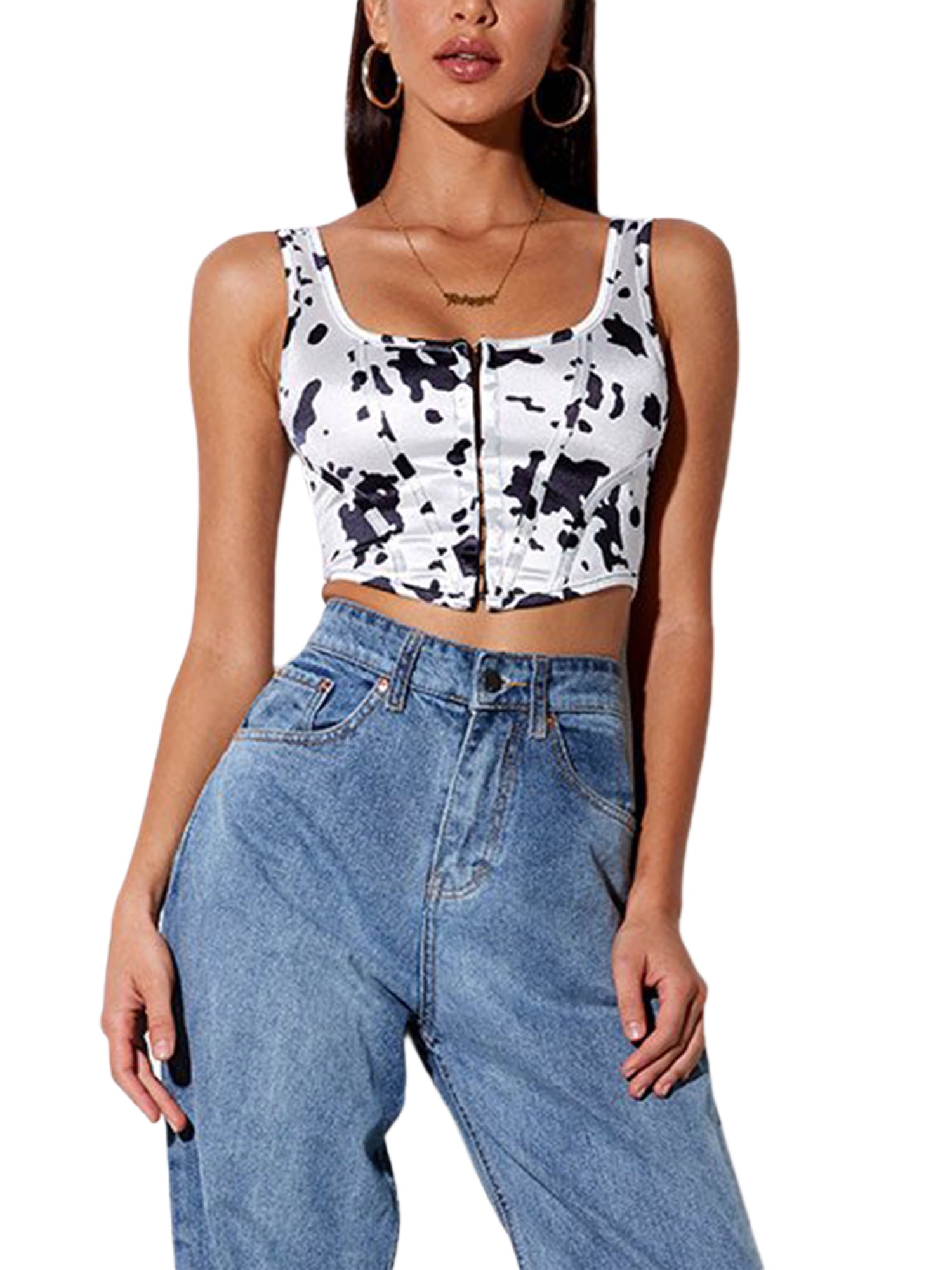 Felcia Women Crop Top Sleeveless Square Neck Central Single-Row Clasp ...