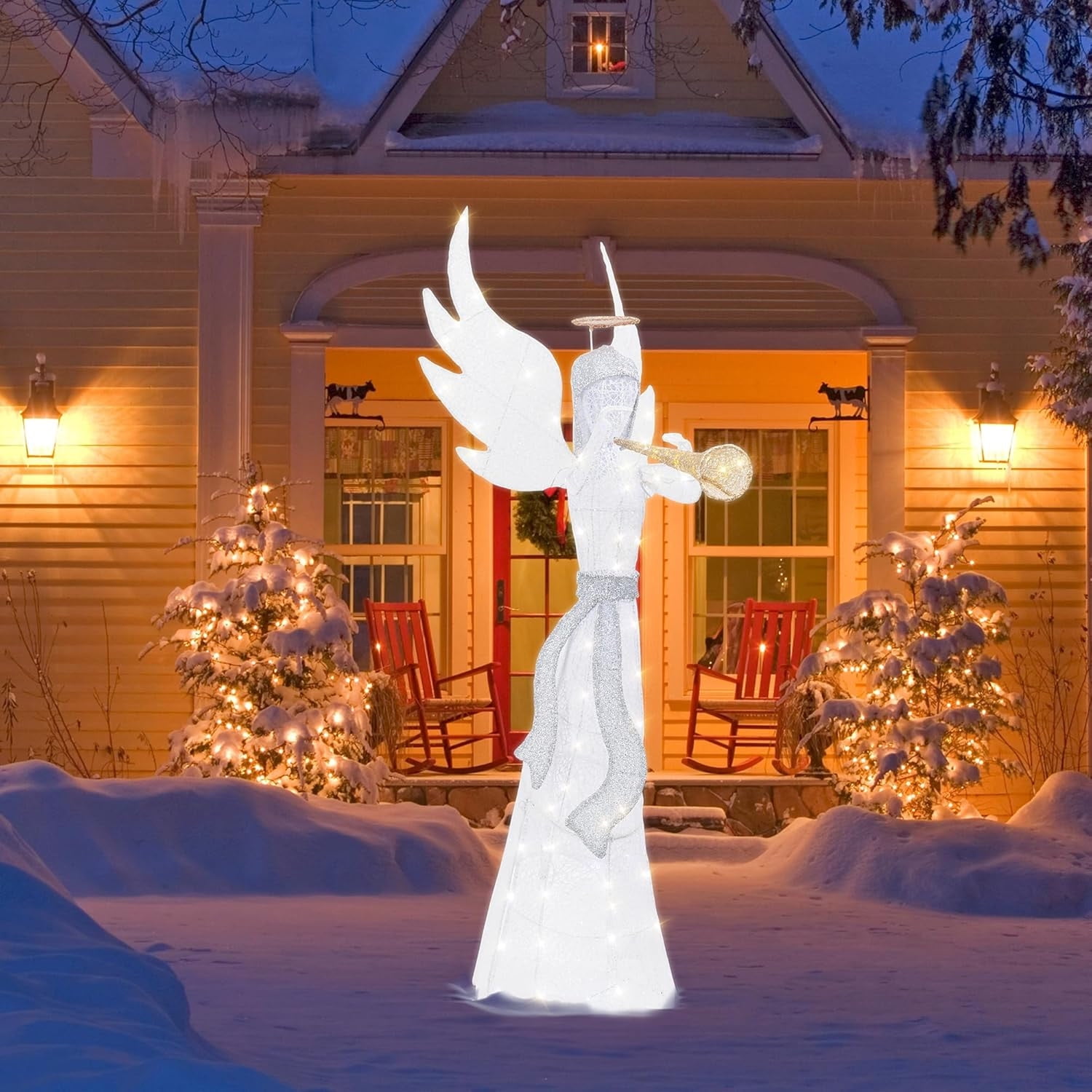 Feledorashia 5FT Glittered Christmas Angel Garden Statue - 3D Plastic ...