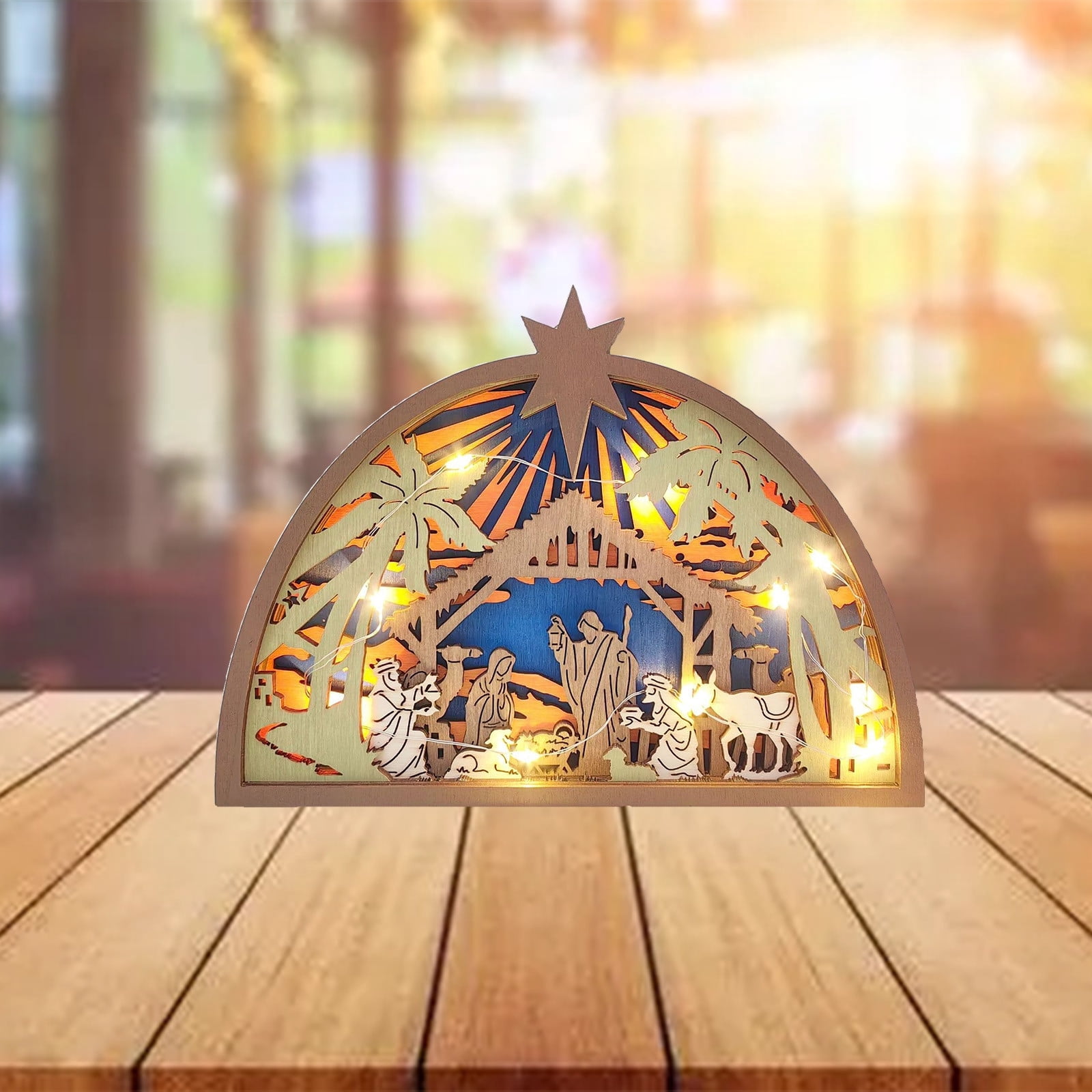 Feledorashia Wooden Nativity Scene with LED Lights Christmas Indoor ...