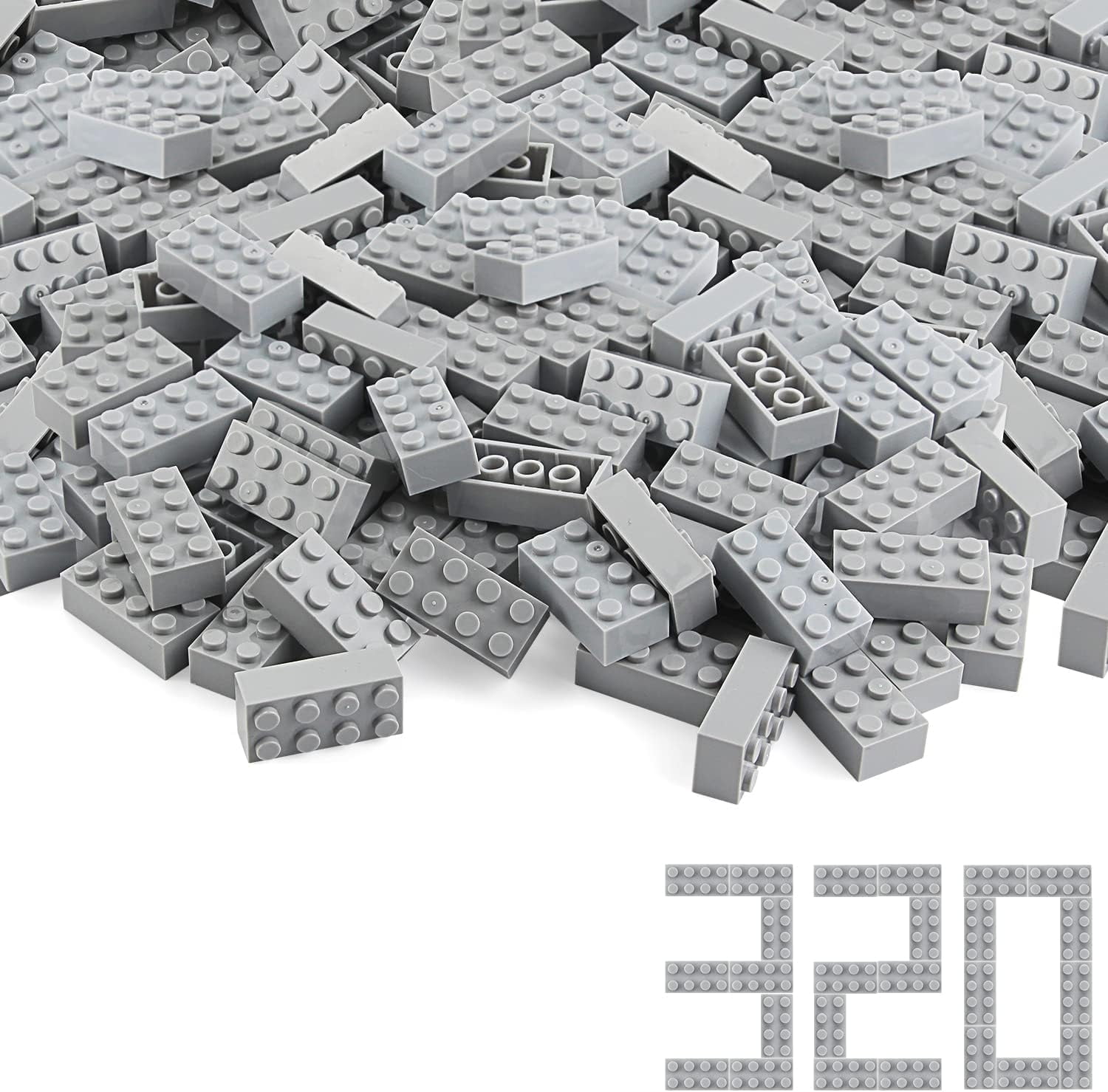 Basic Parts 320 Pieces 2x4 Light Gray Bricks Building Creative Play ...