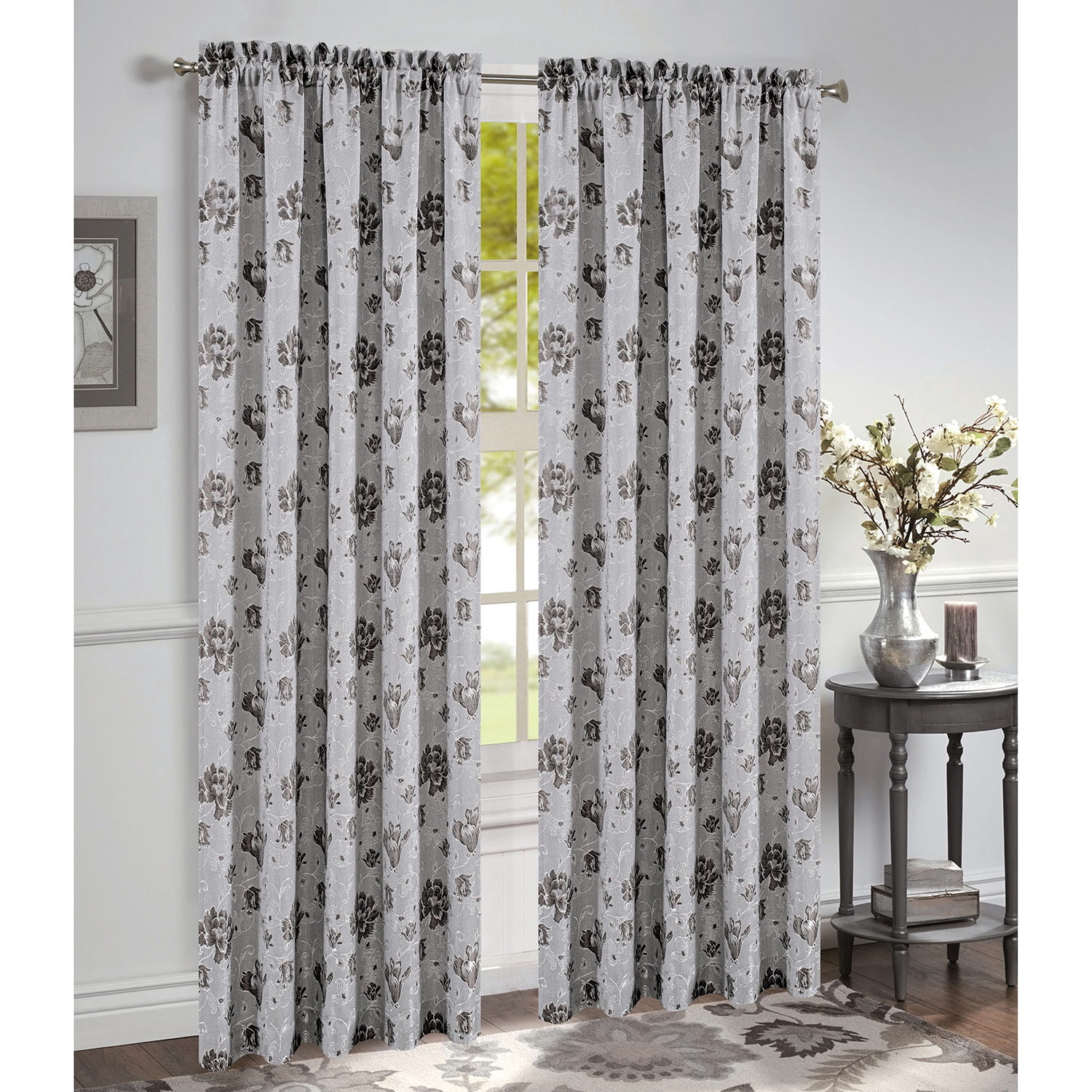 Felicia Jacquard Rod Pocket Window Panel, Silver, 54x84 Inches ...