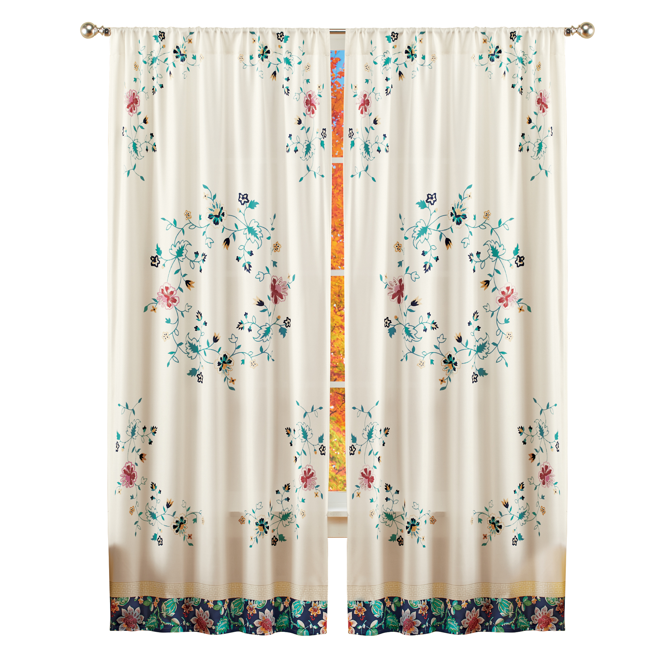 Felicity Navy Blue Border Floral Curtain Panel Pair | Window Treatments | Fall, Autumn Home ...
