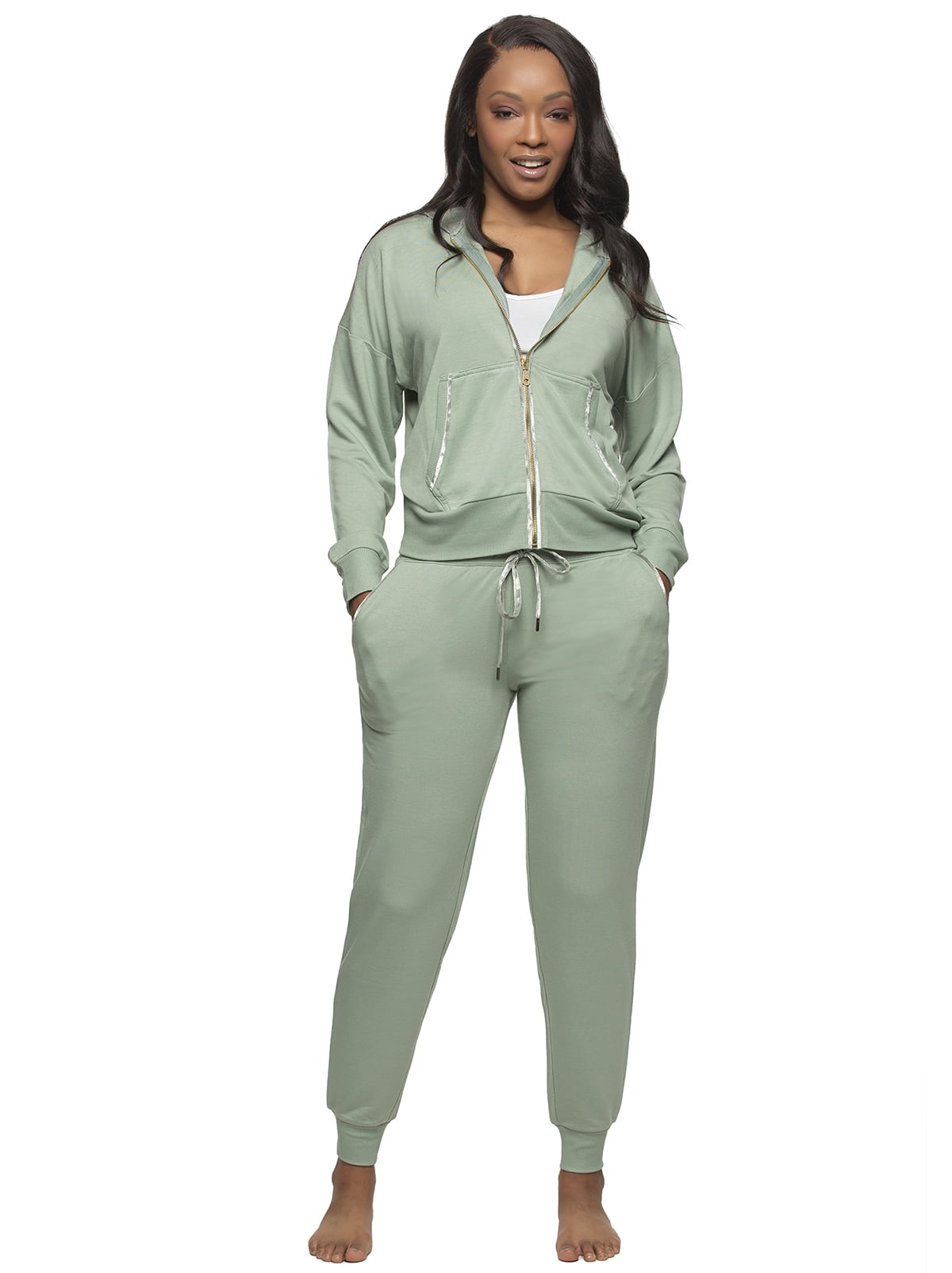 Felina - Aria 2-Piece Zip-Up Top & Jogger Lounge Set - French Terry ...