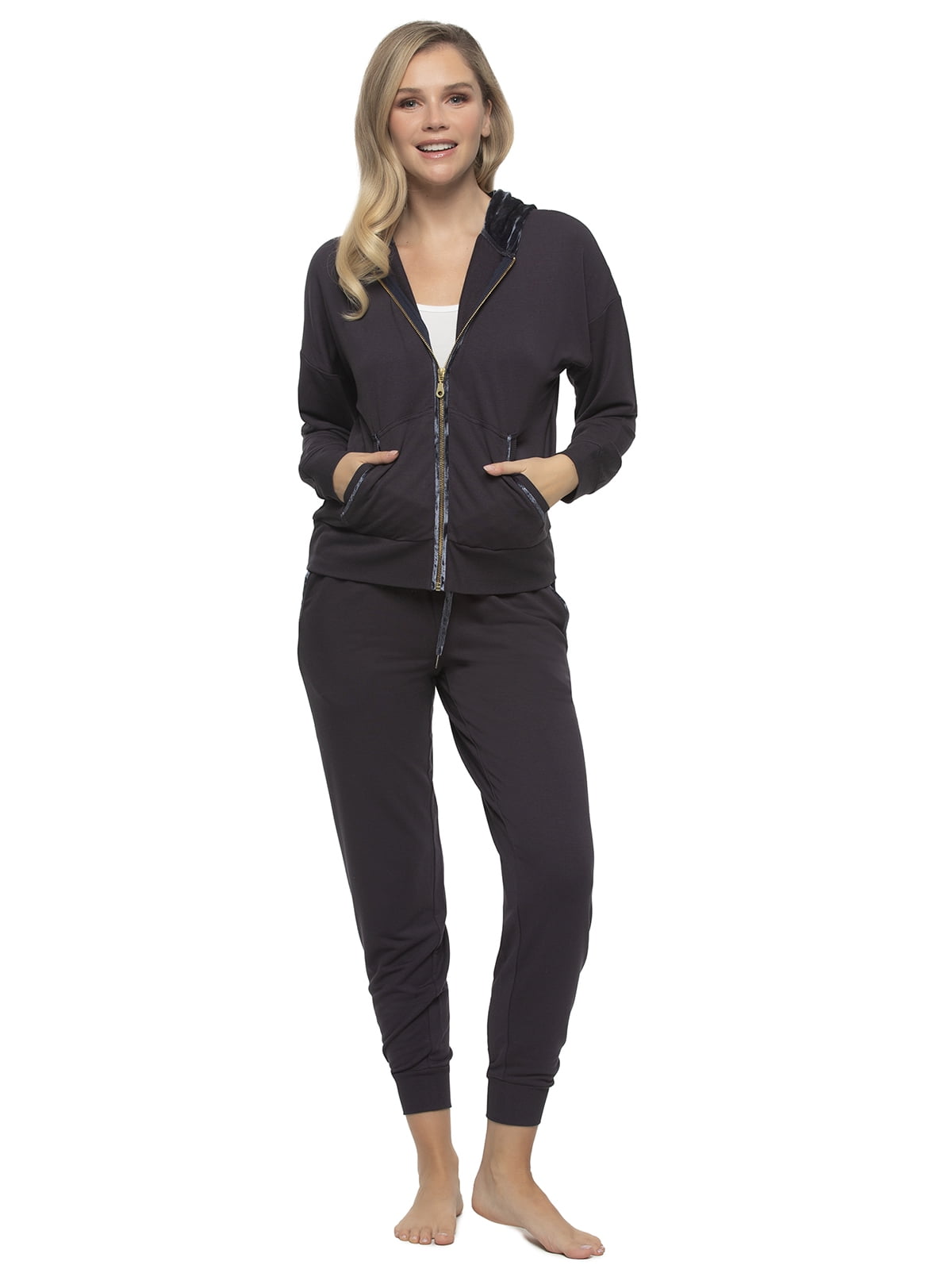 Felina - Aria 2-Piece Zip-Up Top & Jogger Lounge Set - French Terry ...