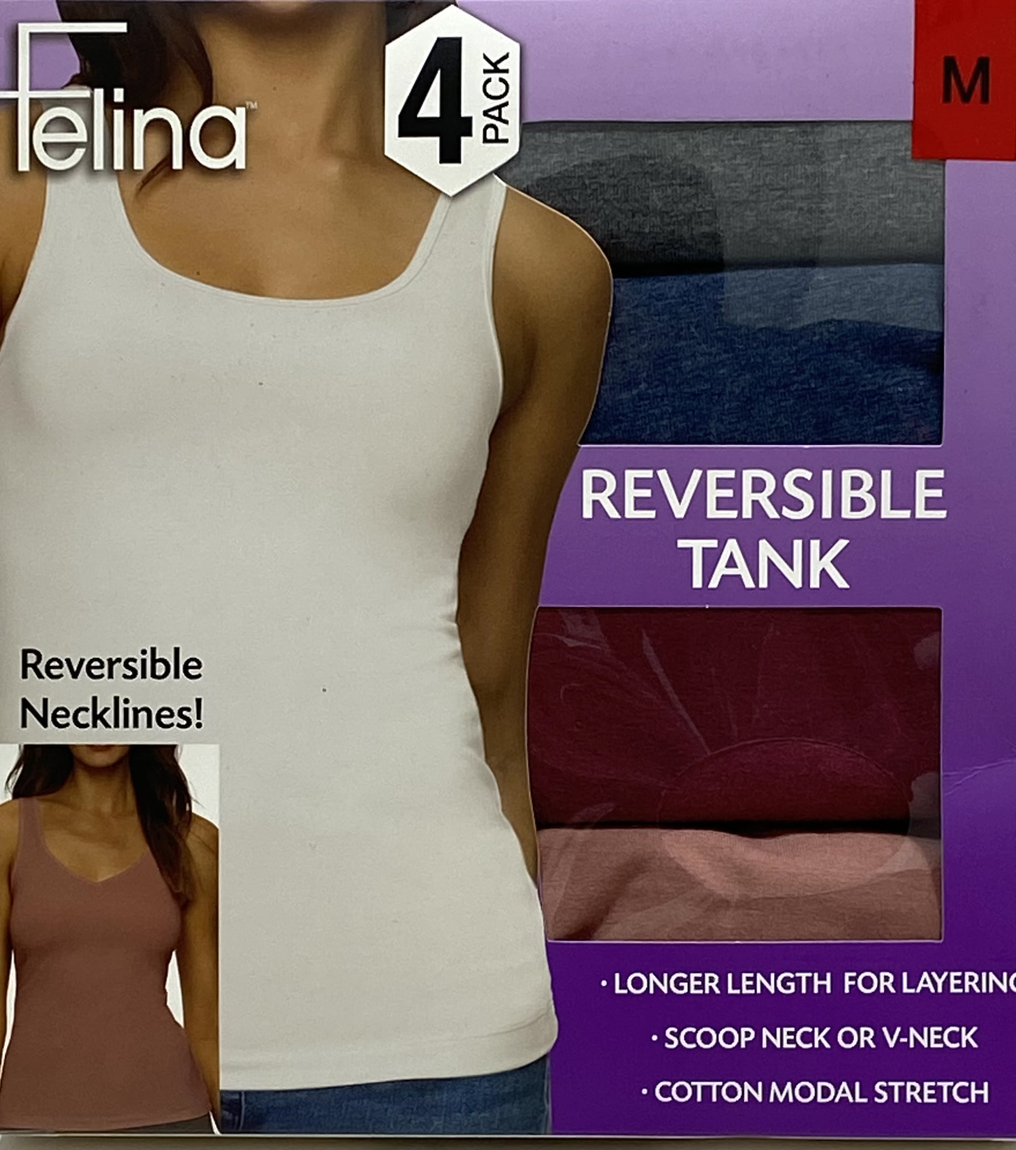 Felina Cotton Modal Reversible Tank Top, (Women's ) 4 Pack - Walmart.com