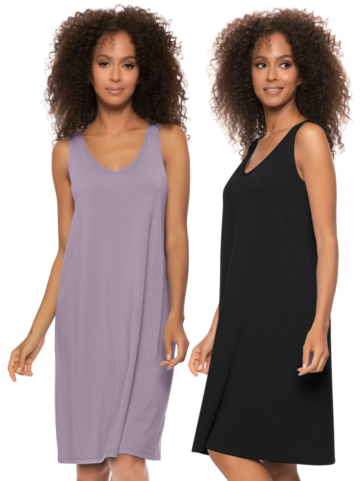 Felina | Cotton Modal Sleep Dress | 2-Pack (Sea Fog Black, Medium ...