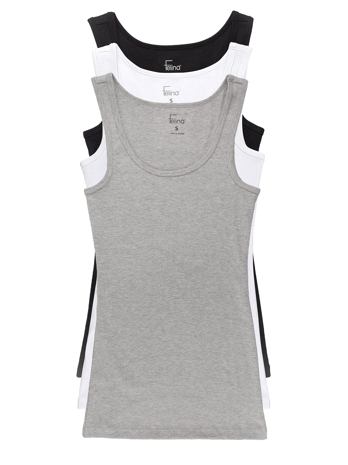 Felina Womens Cotton Ribbed Tank Top 3-Pack (Essentials, Medium ...