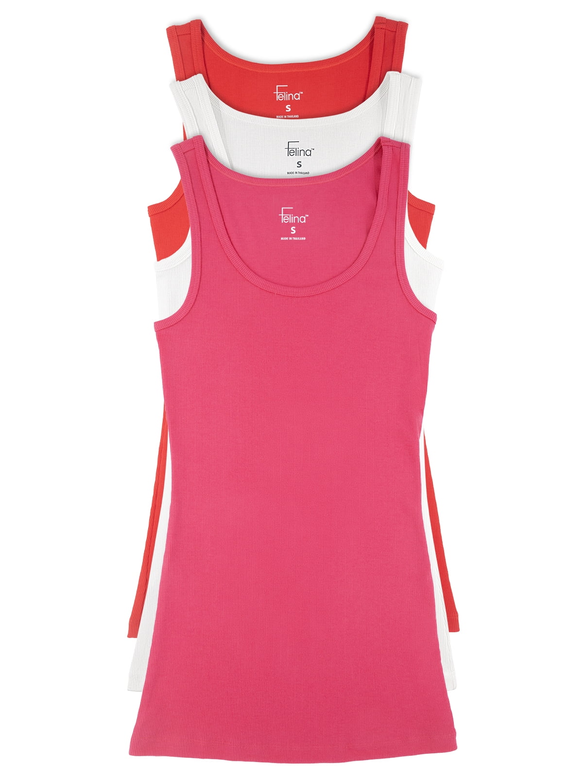 Felina | Cotton Ribbed Tank Top 3-Pack (White Beet Lollipop, Large ...
