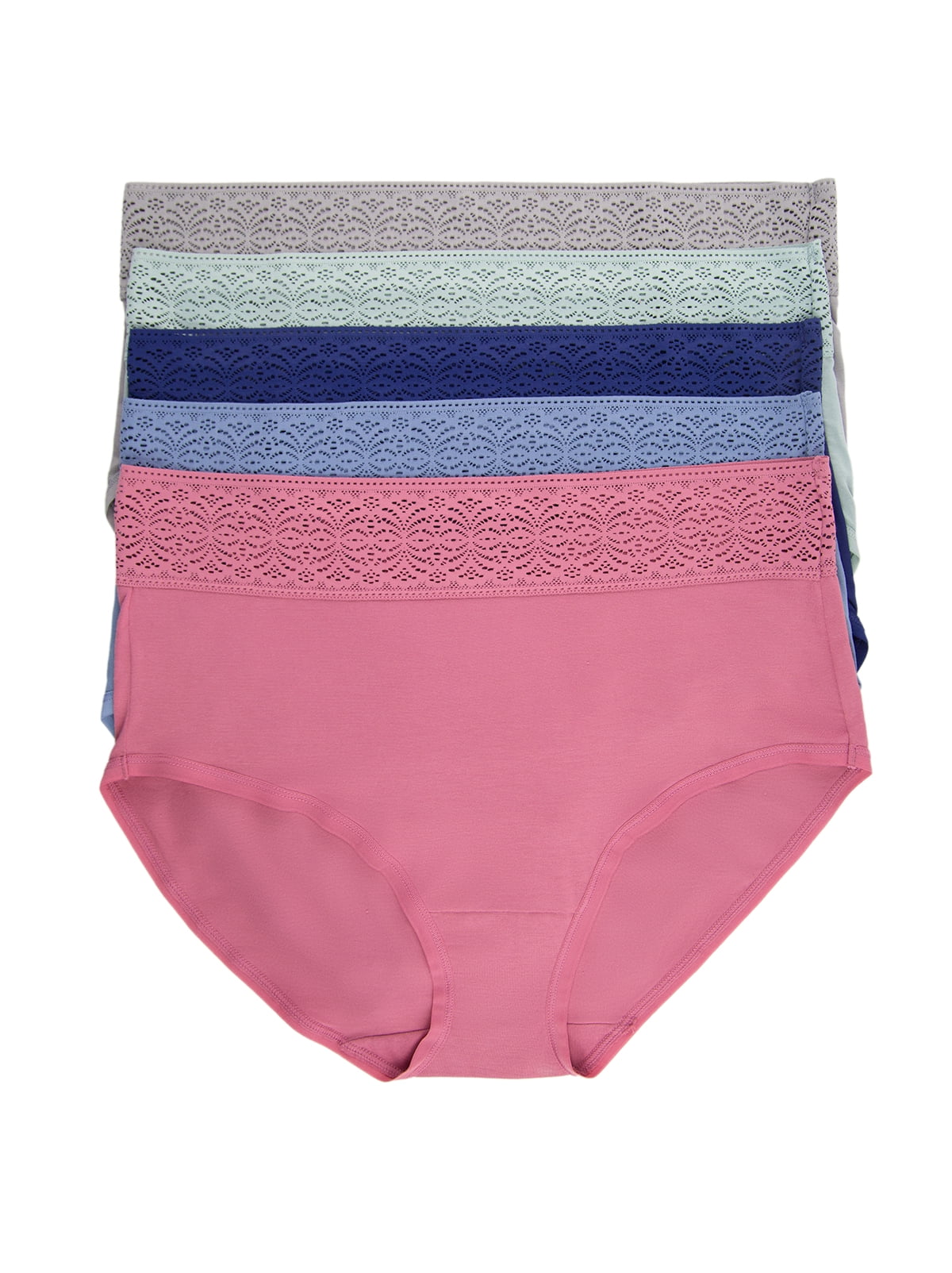 Felina | High Waisted Modal Stretch Brief | Lace Trim | 5-Pack | Full ...